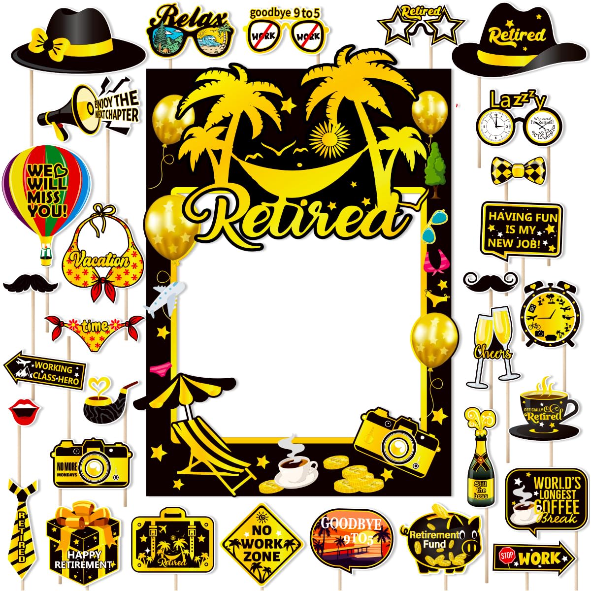 Amazon.com: Retirement Party Photo Booth Props Kit Retirement Selfie ...