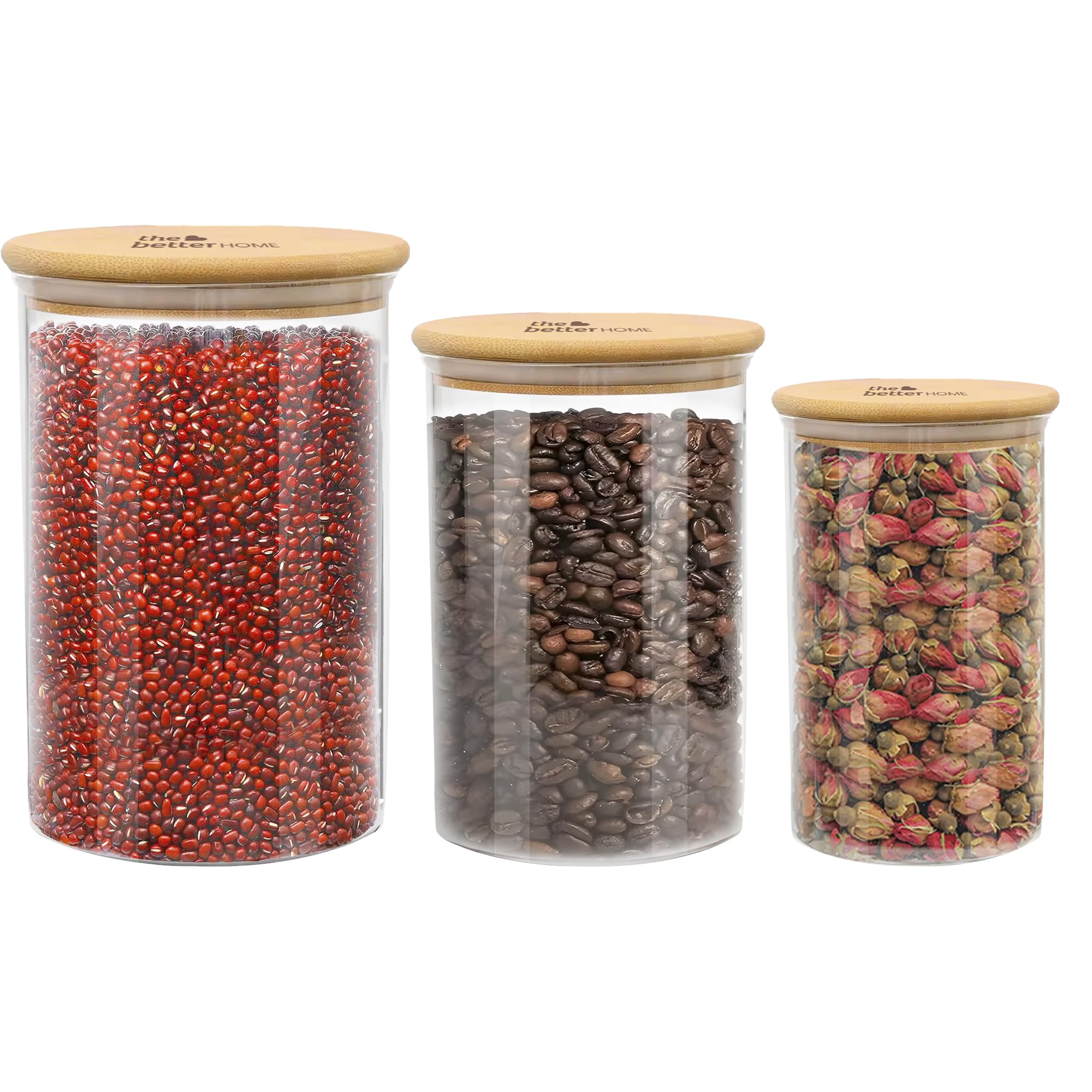 The Better Home Pack of 3 Borosilicate Glass Jars with Bamboo Lid I ...
