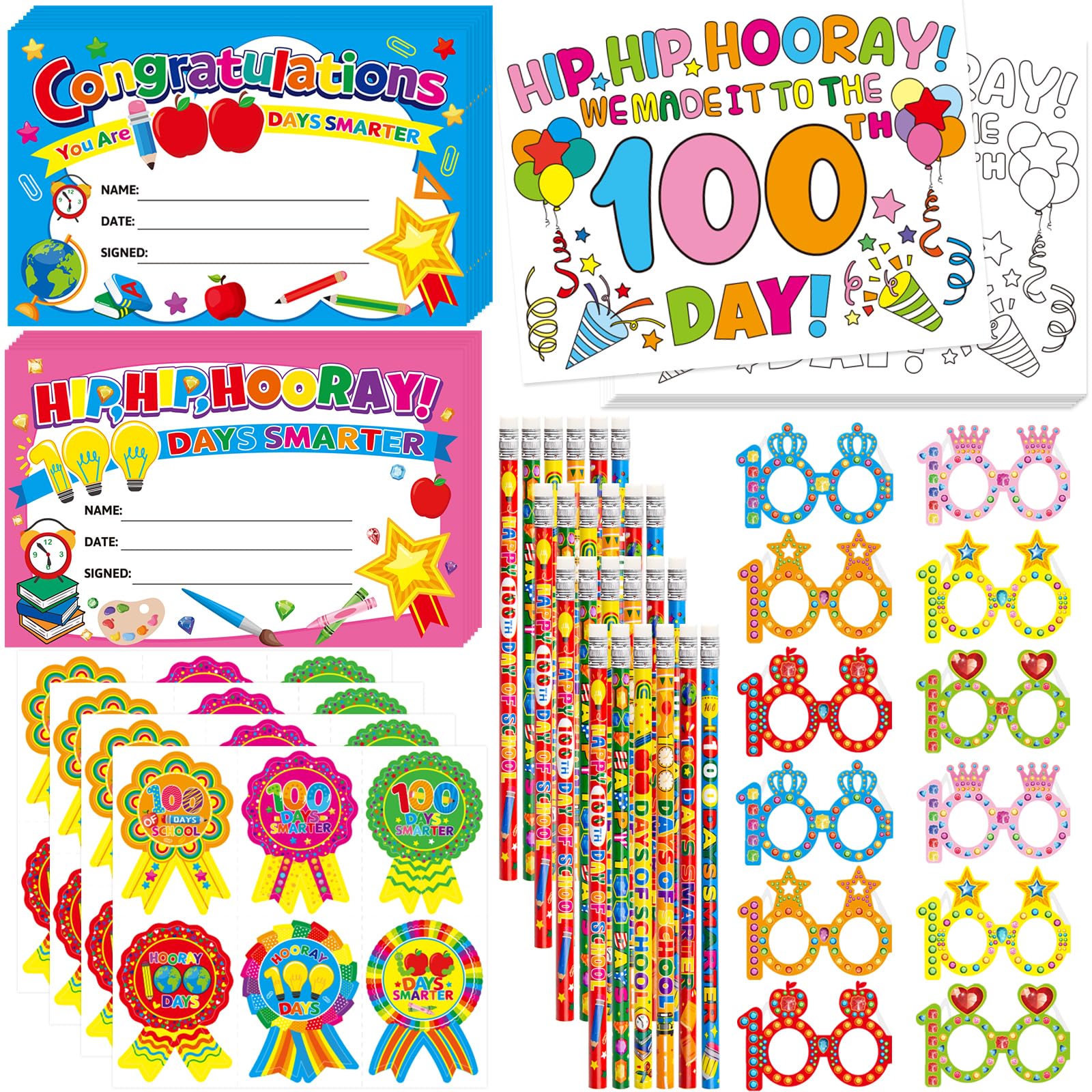 Amazon.com : 120Pcs 100th Day of School Kit Teacher Favor Kit 100 Days ...