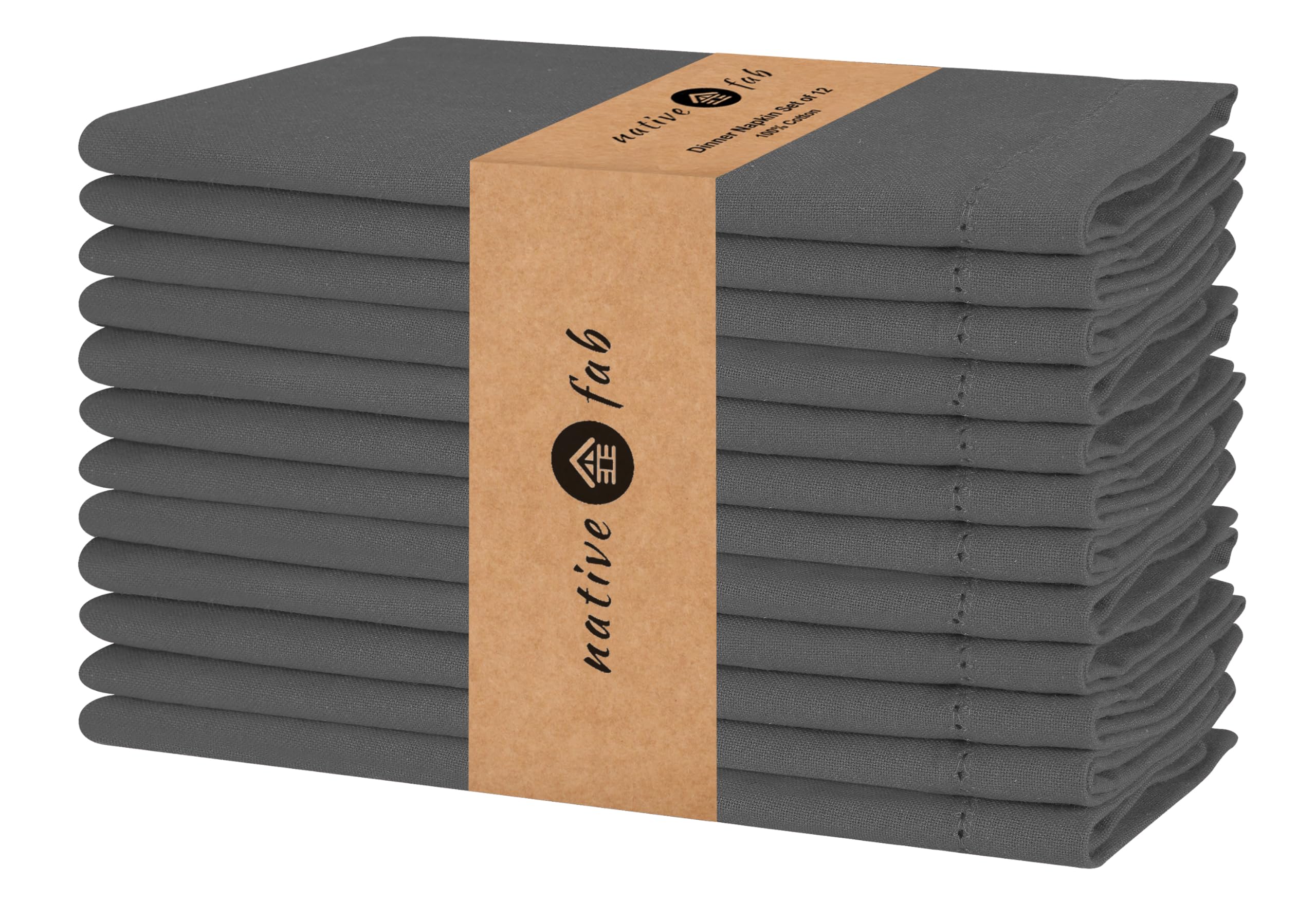 Amazon.com: Native Fab Gray Cloth Napkins 100% Cotton, Set of 12, 18x18 ...