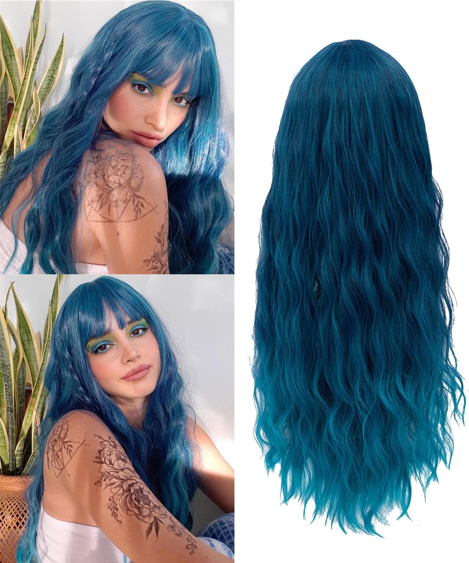 Amazon.com: Mildiso Blue Wigs for Women 26" Long Ombre Blue Wig with ...