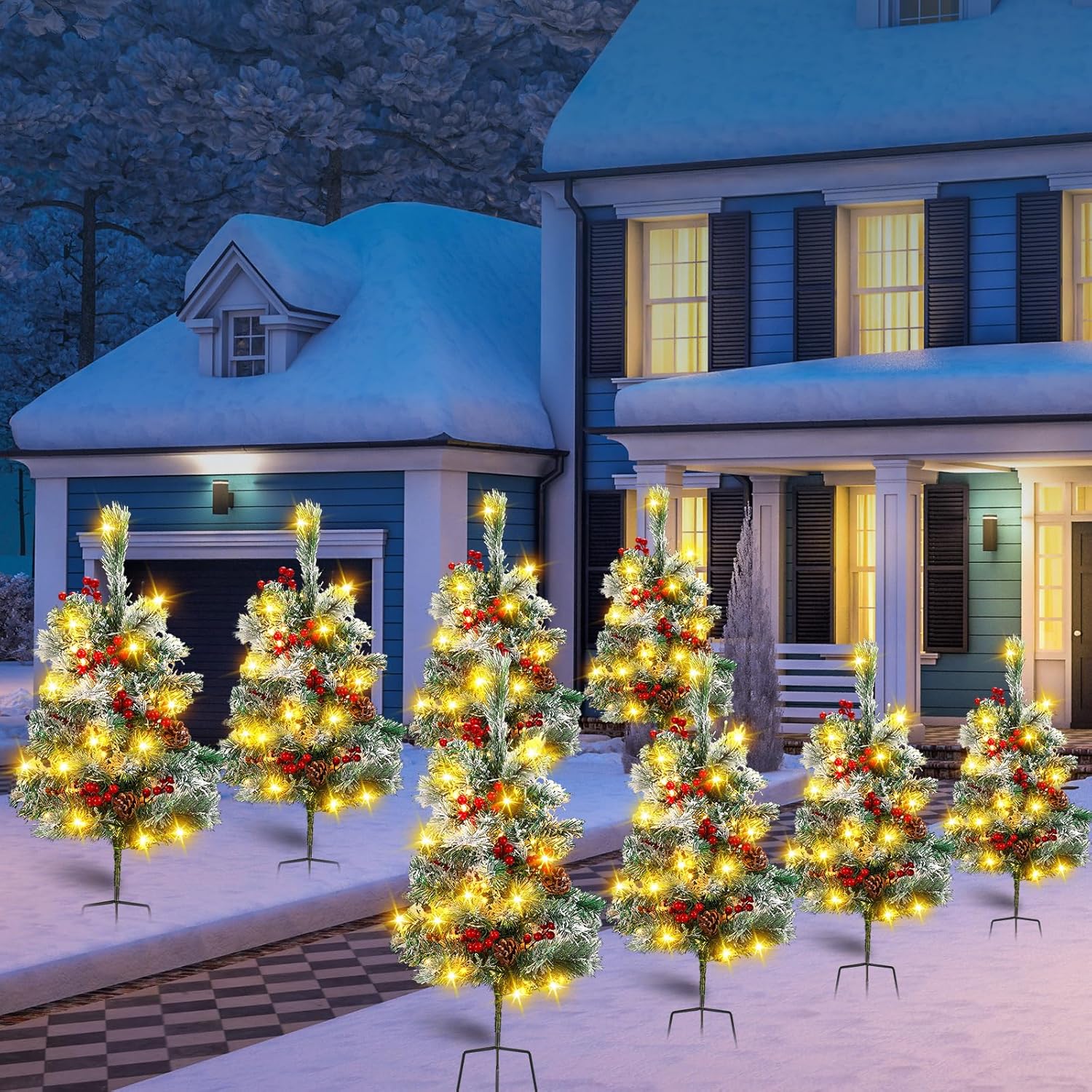 Amazon.com: Baquler 8 Set 30 Inch Pre Lit Pathway Christmas Trees with ...