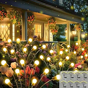 2025 Upgraded Solar Lights Outdoor, 8 Pack 64LED Solar Garden Lights, Firefly Light Outdoor ...