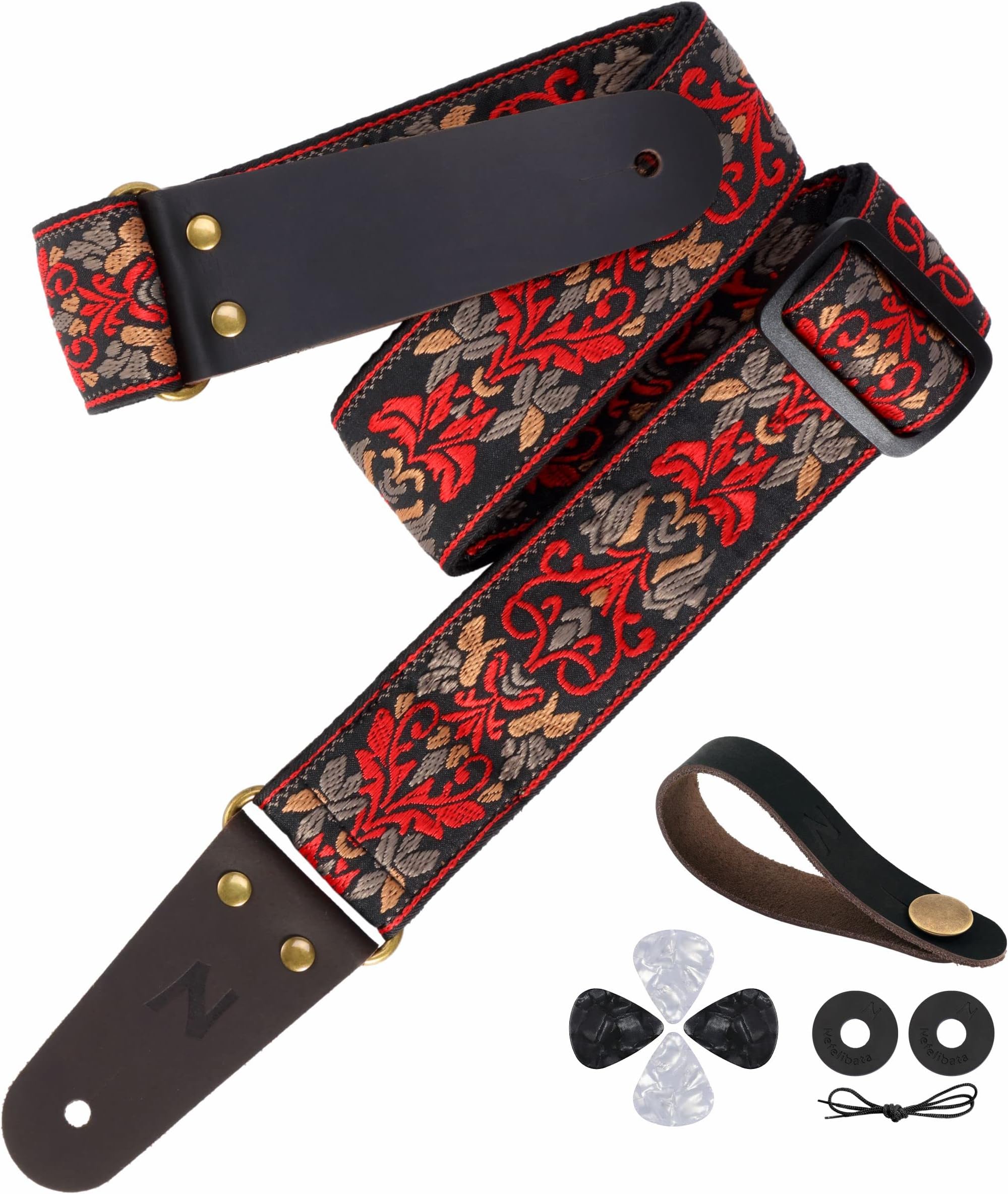 Amazon.com: Nefelibata Guitar Strap, 2" Jacquard Embroidery Guitar Straps, Full Grain Leather ...