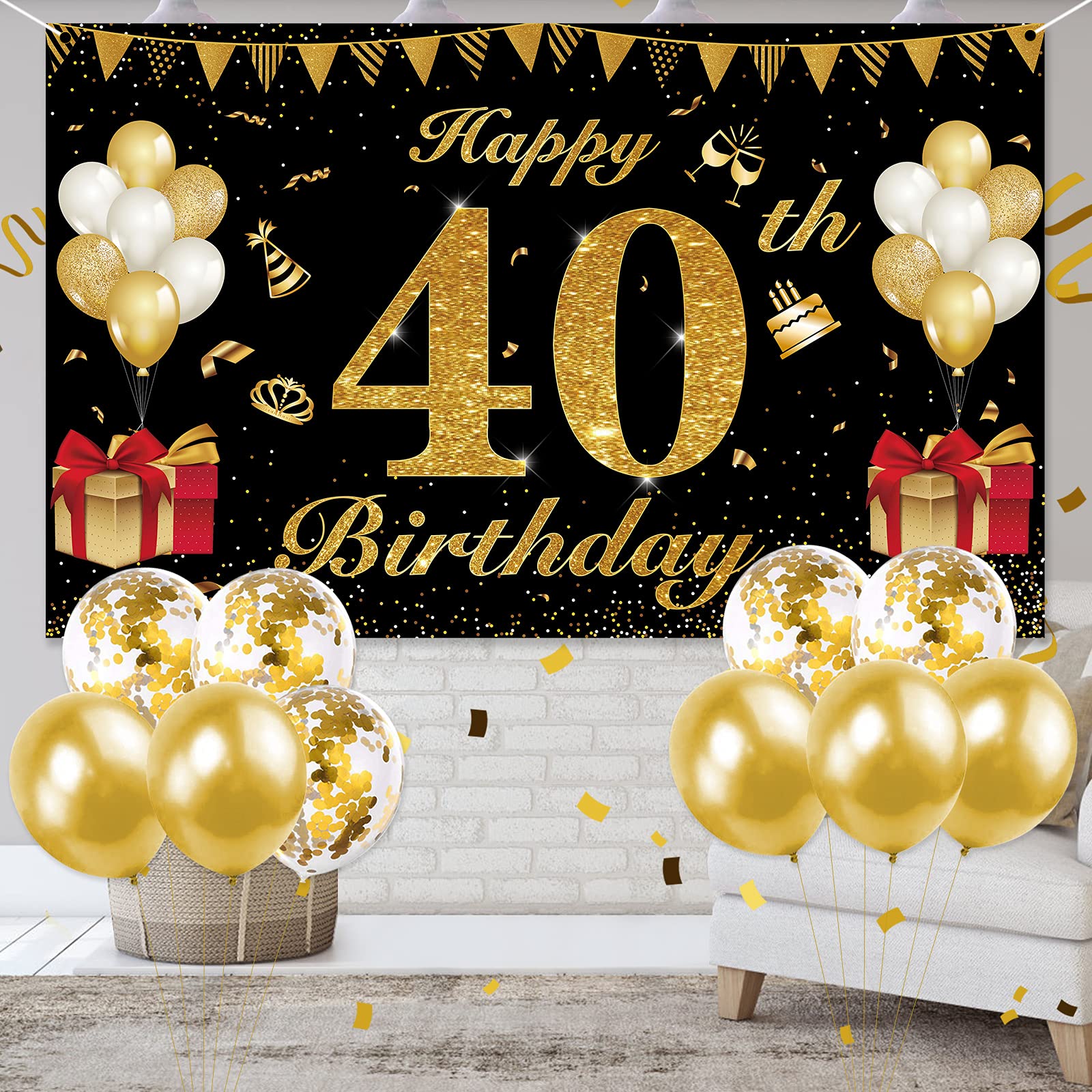 Buy KAINSY 40th Birthday Decoration Backdrop, 40th Birthday Backdrop ...