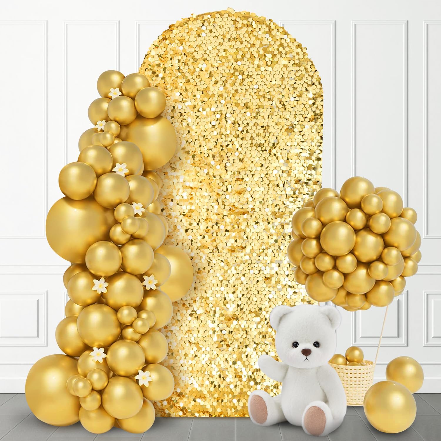 Amazon.com : SaitiMade 7.2 FT Bling Arch Backdrop Cover, Gold Sequin ...