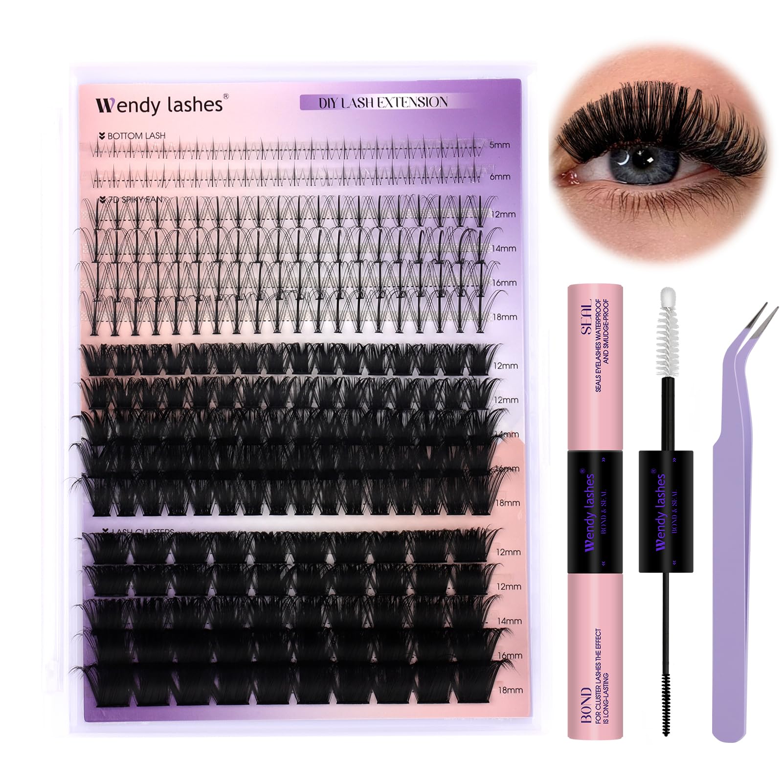 Amazon.com: DIY Lash Extension Kit 100D/200D Lash Clusters With Bottom ...