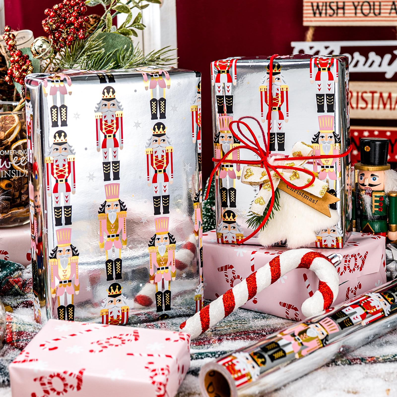 Snapklik.com : MAYPLUSS Pink Nutcracker Wrapping Paper Roll, Reversible ...
