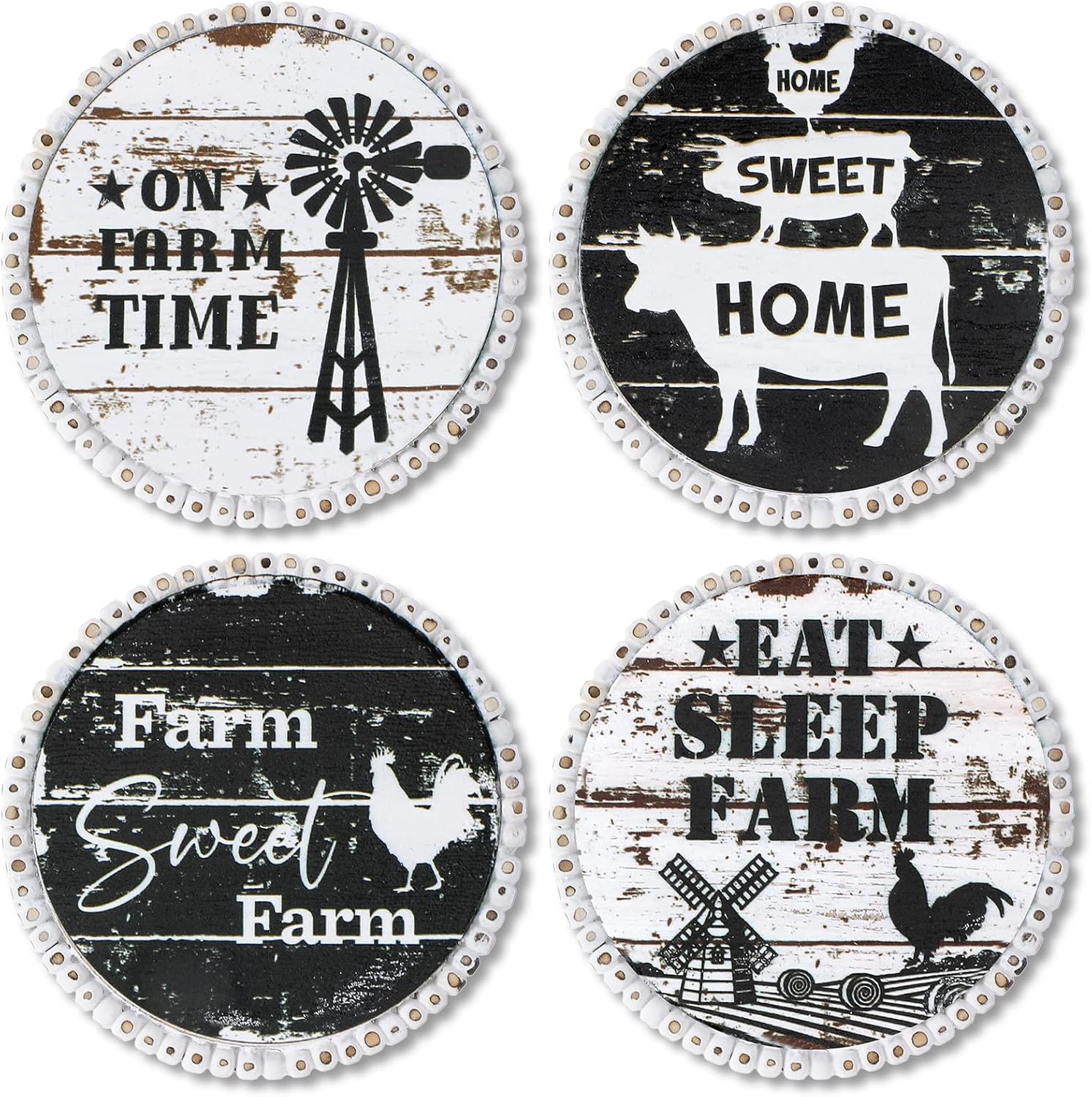 Amazon.com: 4 Pieces Farmhouse Coasters for Drinks Beaded Wood Coasters ...