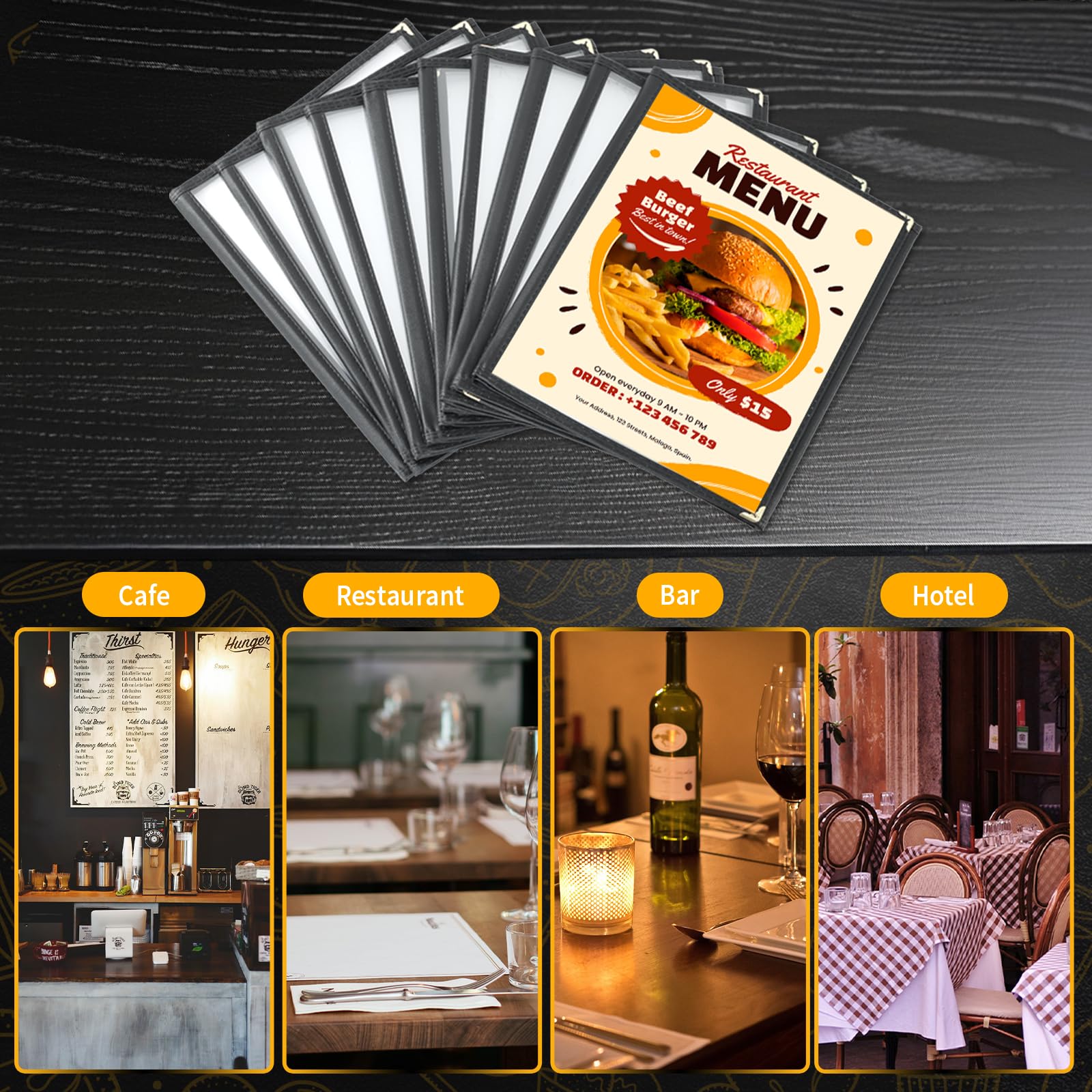 Snapklik.com : 12 Pack Menu Covers, 3 Page 6 View Transparent Menu ...