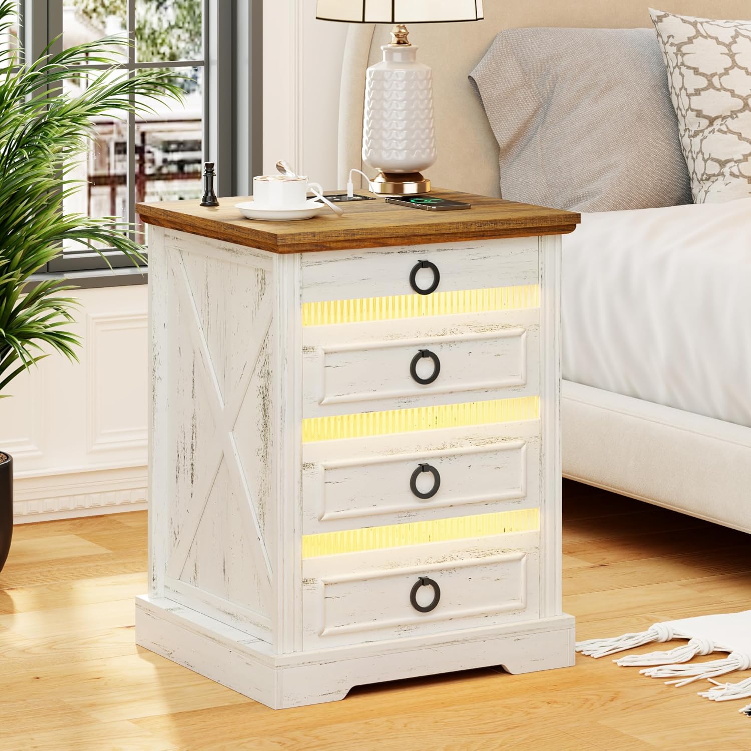 Amazon.com: FREDEES Farmhouse Nightstand with Gun Drawer, Bedside Table ...