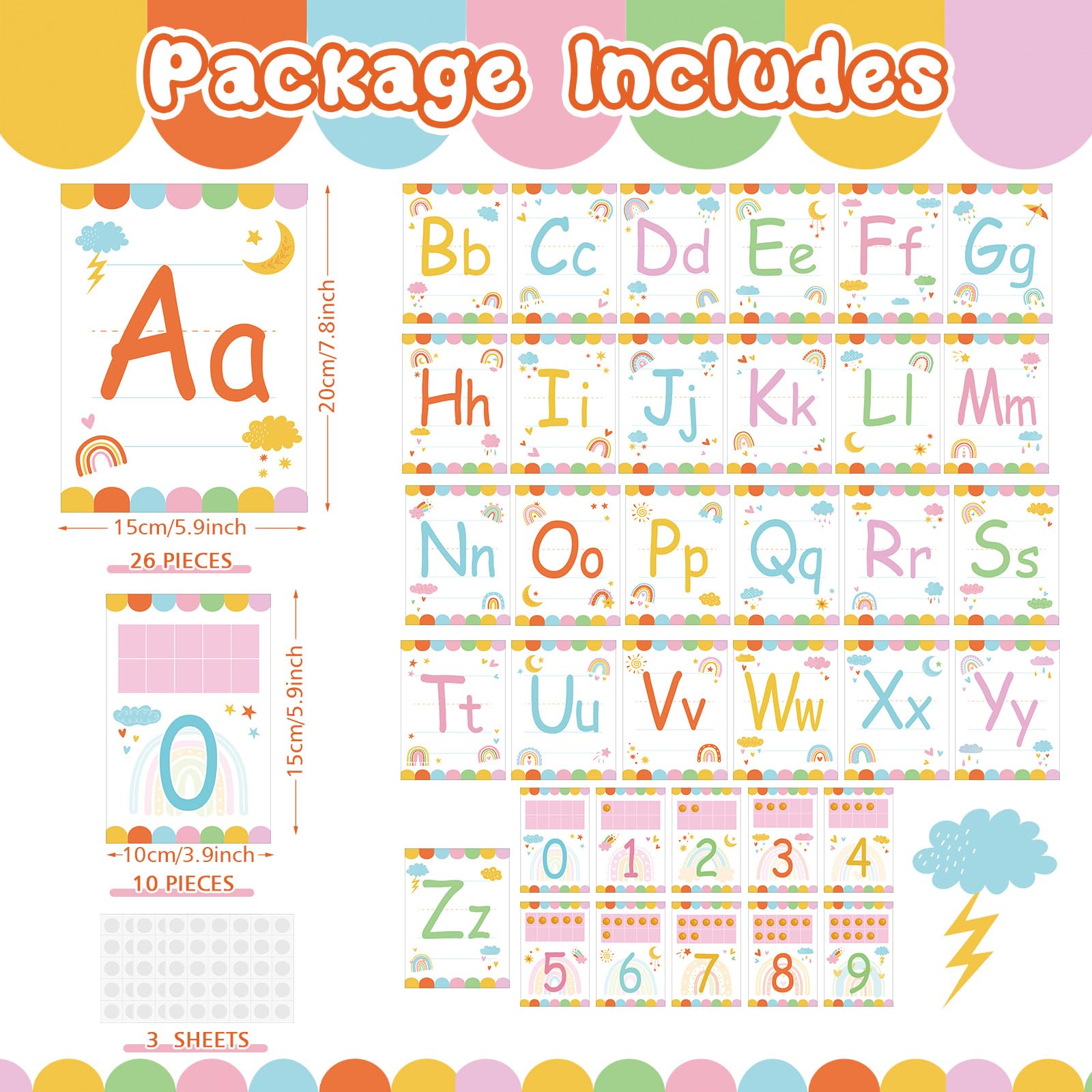 Snapklik.com : 36 Pcs Boho Alphabet Number Bulletin Board Set Rainbow ...
