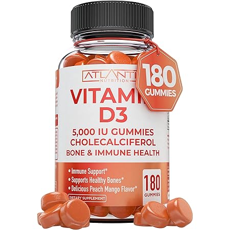 Amazon.com: Extra Strength Vitamin D3 Gummies 5000 IU (125 mcg), High ...