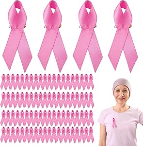 Amazon.com: 100Pcs Pink Ribbons Breast Cancer Awareness Pins Pink Satin ...