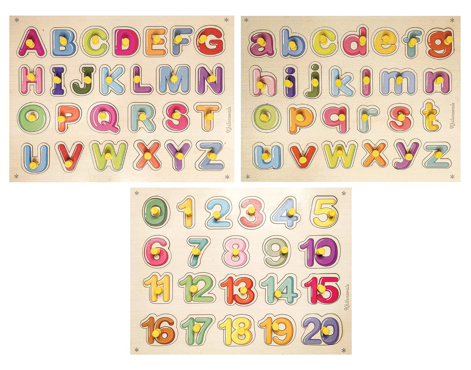 Khilonewale - Wooden Capital Alphabet, Small Alphabet & Numbers Puzzle ...