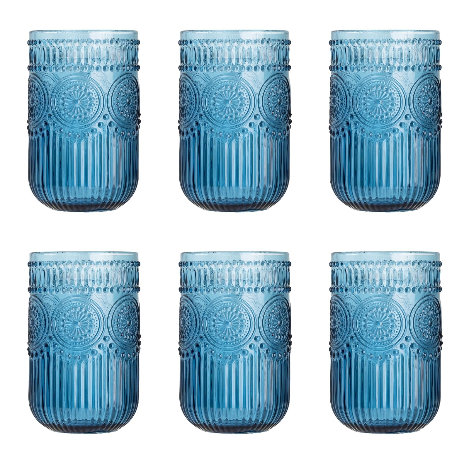 Amazon.com | XKXKKE 12 Oz Sunflower Embossed Drinking Glasses Set of 6 ...