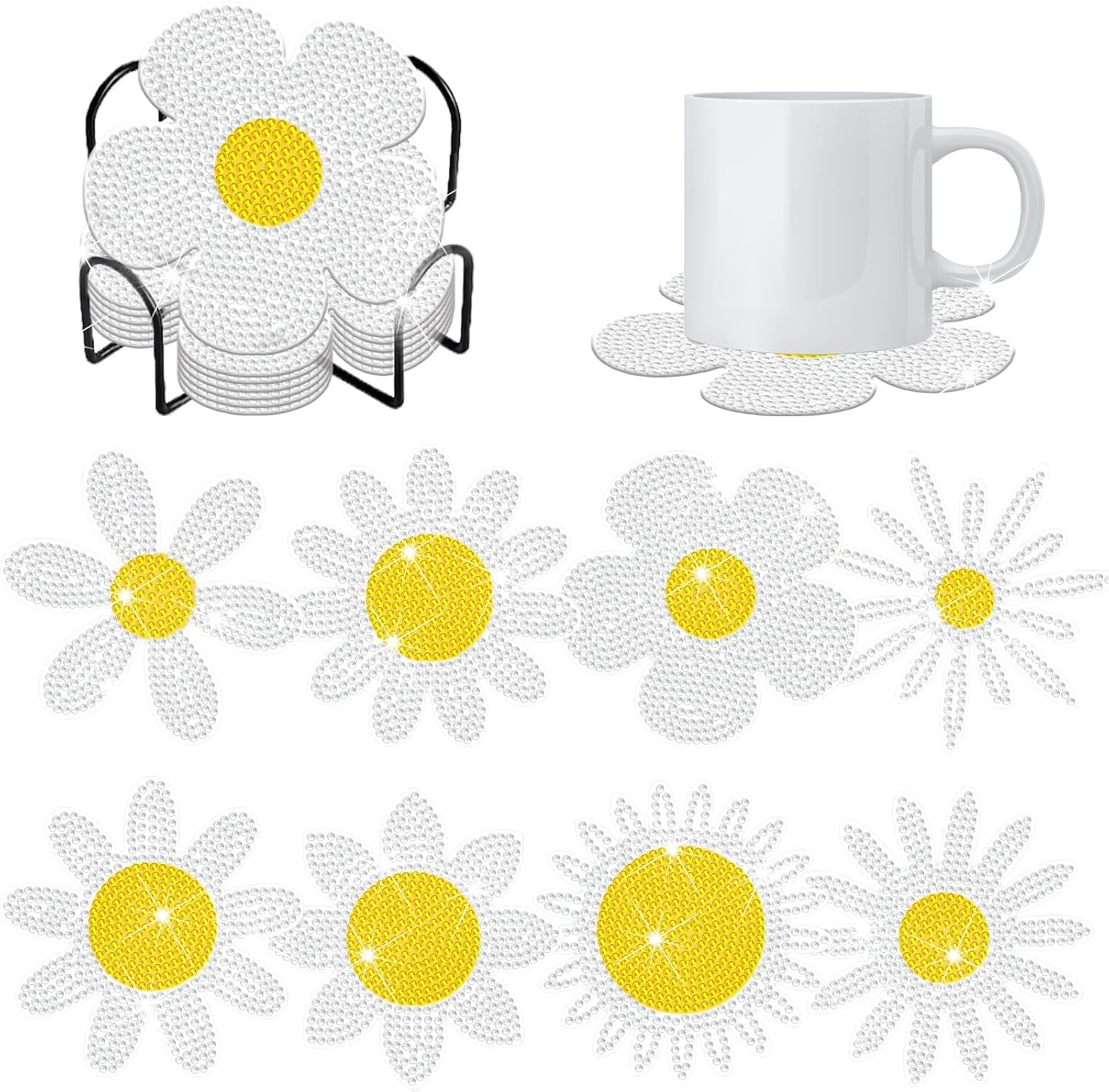 Amazon.com: 8 Pieces Daisy Diamond Coasters Kit with Holder DIY Daisy ...