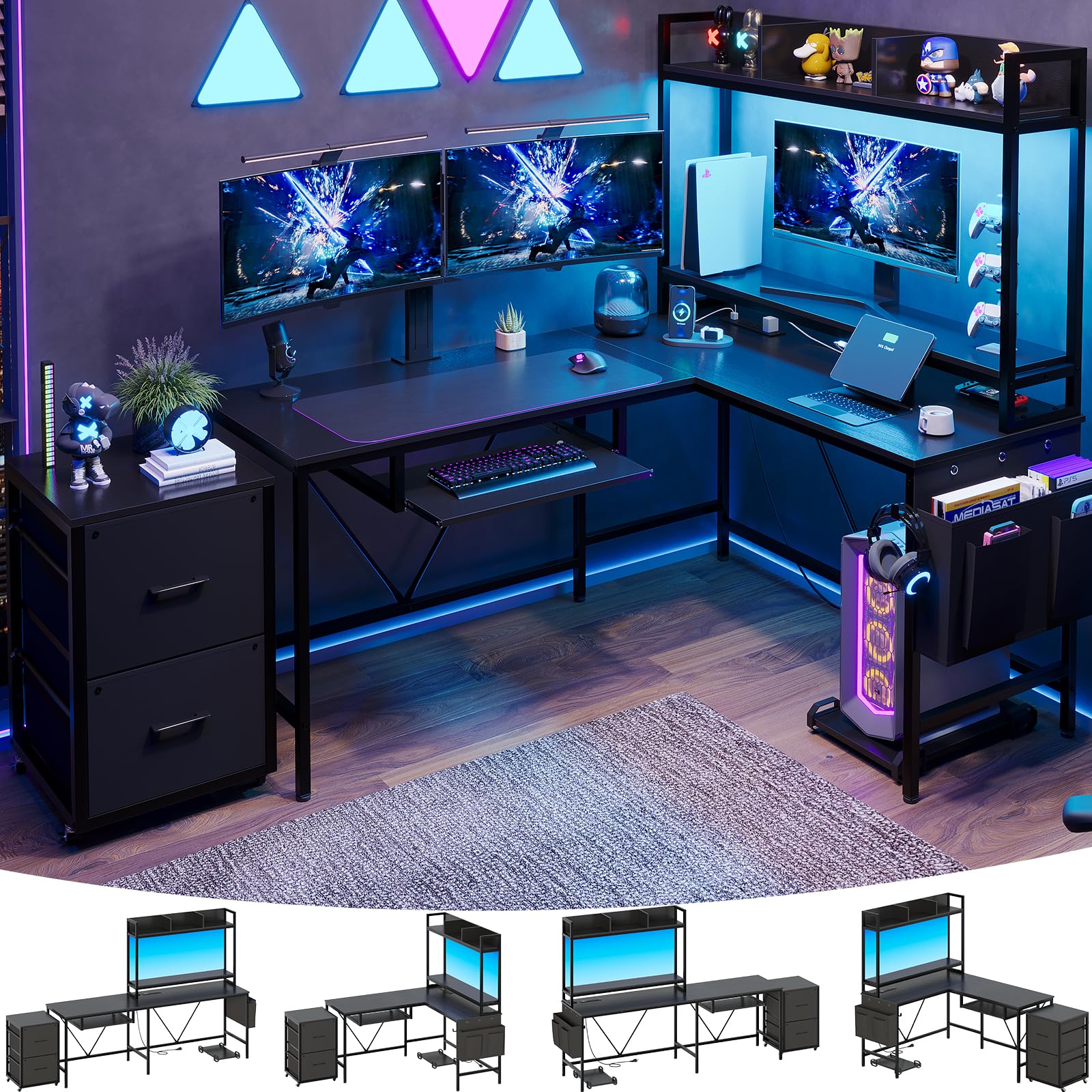 Amazon.com: UPOSOJA L Shaped Gaming Desk with Keyboard Tray, Reversible ...