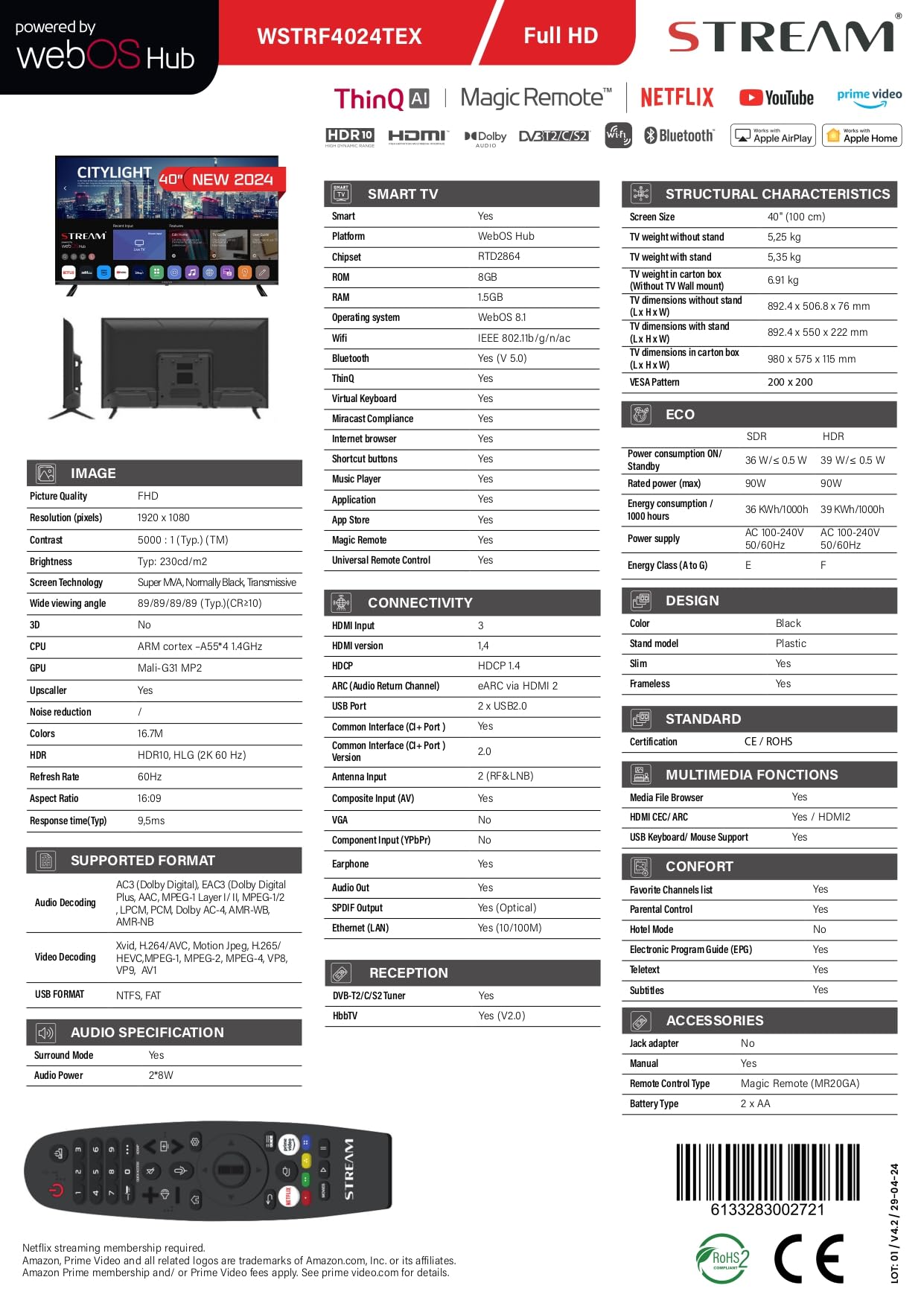 Stream System - WebOS TV Smart 40" 8.1, FullHD, LG Magic Remote, HDR10 ...