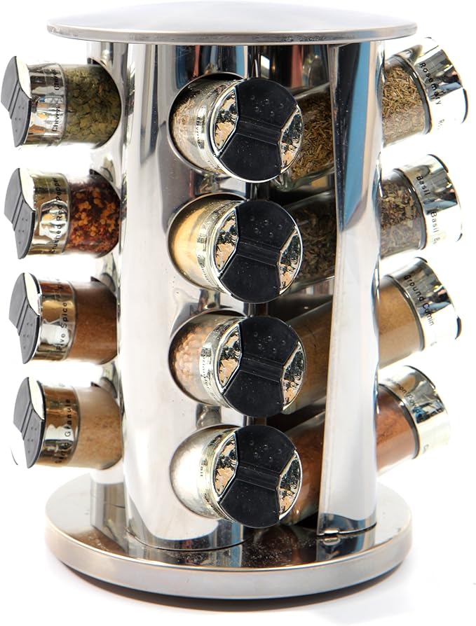 Spice Rack : 16 Glass Jar Bottle Rotating stainless Steel Spice Rack ...