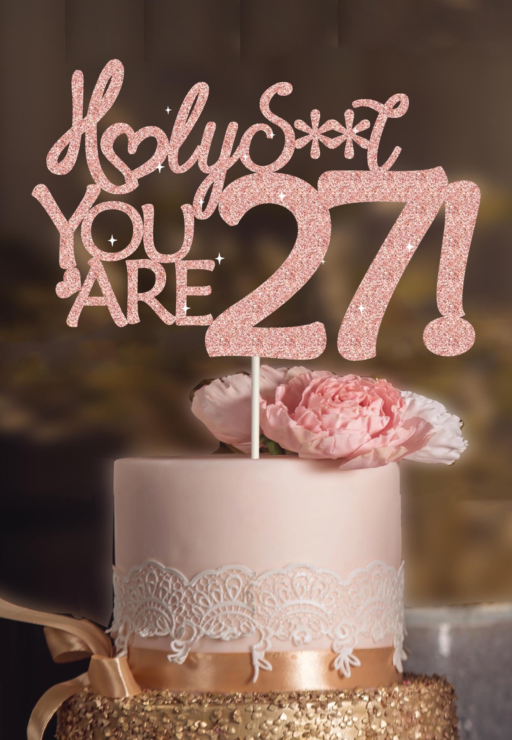 Amazon.com: Pink 27th Birthday Cake Topper for women 27th Birthday Cake ...