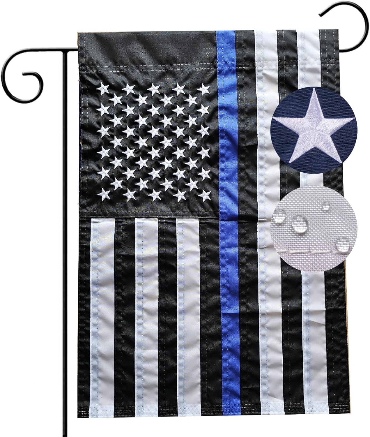 Amazon.com : US Embroidered Thin Blue Line Garden Flag Double Sided ...