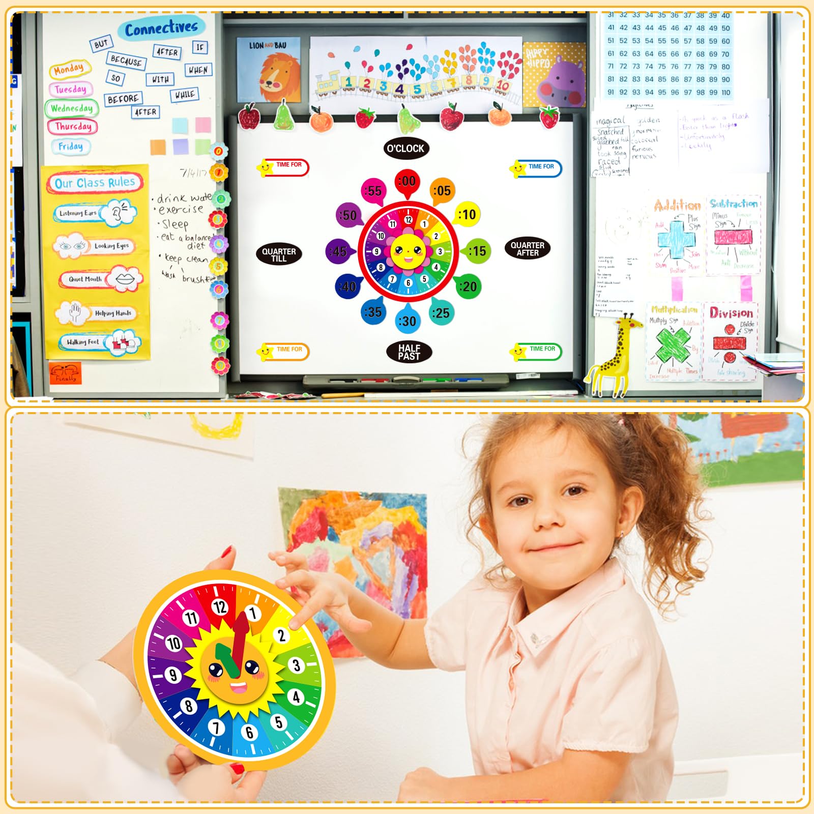 Educational Time Teaching Telling Time - 34 Piece Classroom Bulletin ...