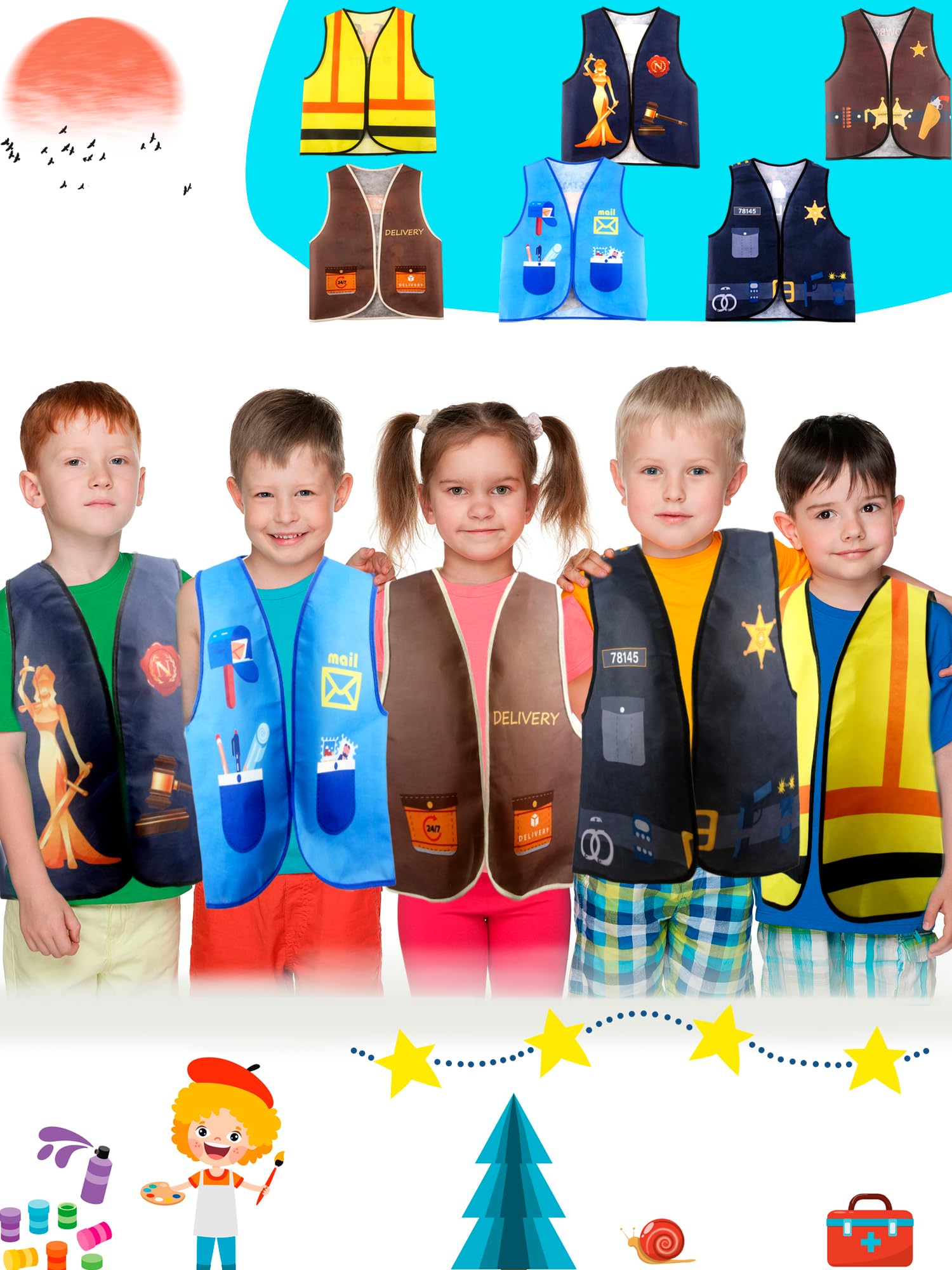 Puteraya 26 Pcs Kids Community Helper Dress Up Vest Bulk Occupation ...
