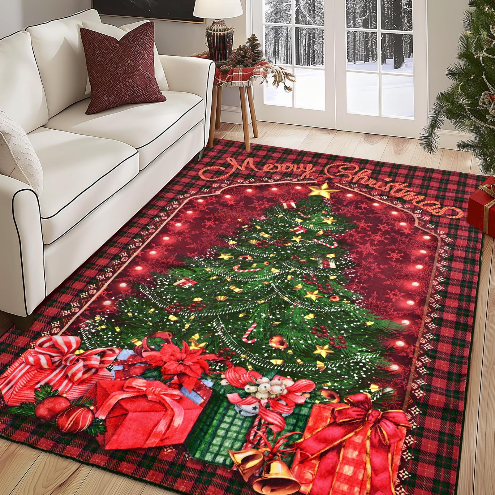 Amazon.com: FRAMICS Christmas Area Rugs 3 × 5 Non Slip, Red and Black ...
