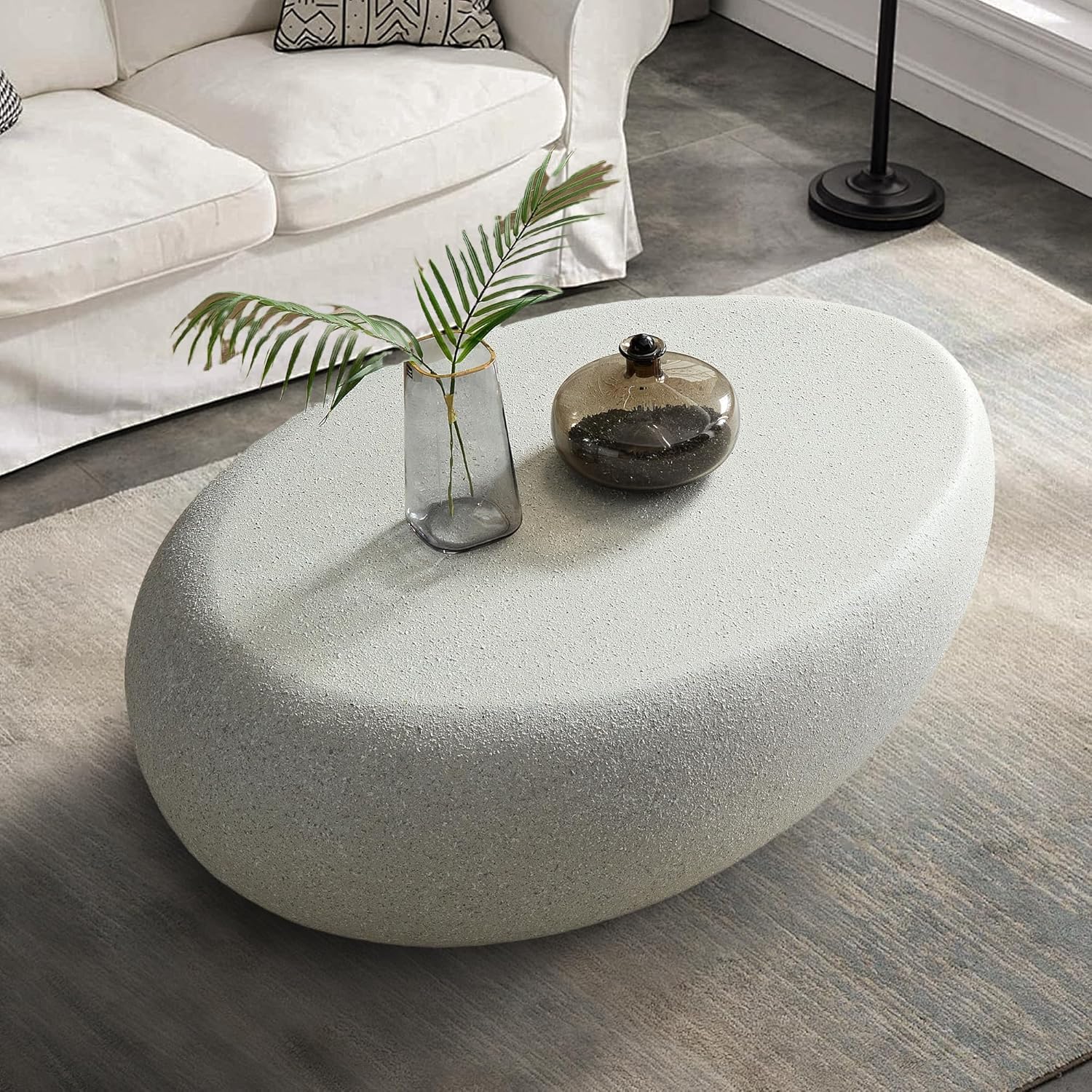 Amazon.com: JURMALYN Oval Coffee Table Faux Stone Coffee Table ...