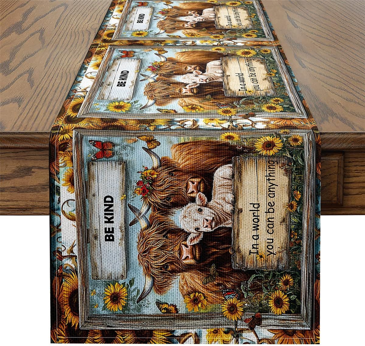 Amazon.com: jejeloiu Highland Cow Table Runner, Cute Farm Animals ...