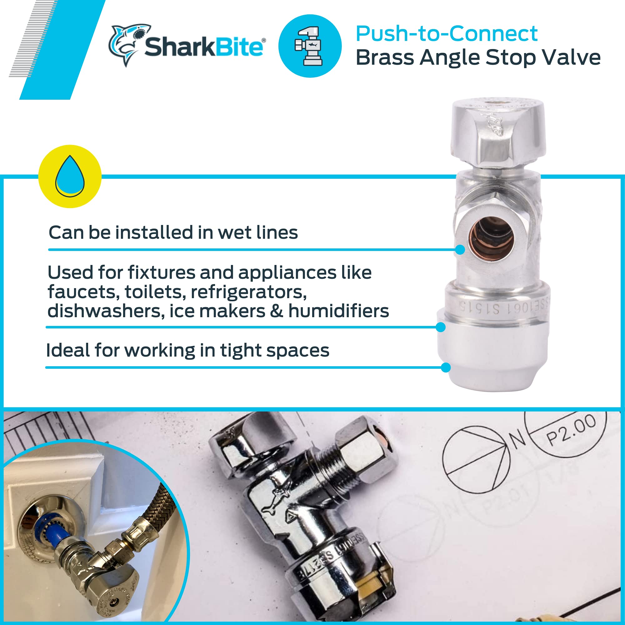 SharkBite 1/2 x 3/8 Inch Compression Angle Stop Valve, Quarter Turn ...