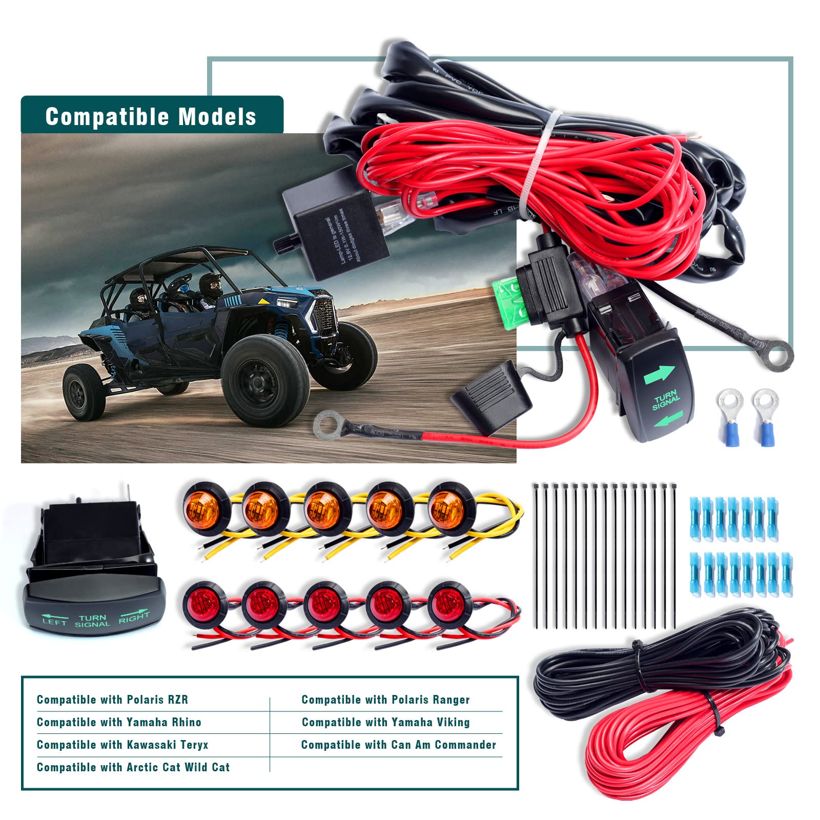 ATV UTV Turn Signal Kit with Turn Signal Rocker Switch Compatible with ...