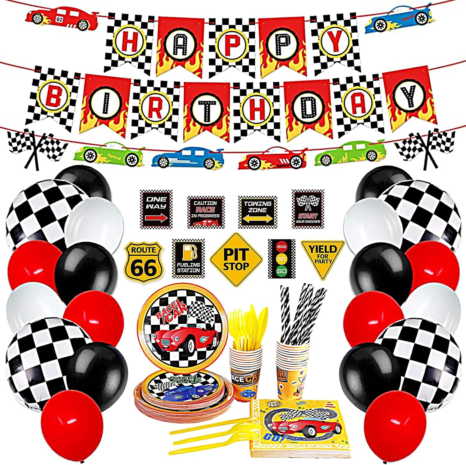 Amazon.com: 197PCS Race Car Birthday Party Supplies Race Party ...