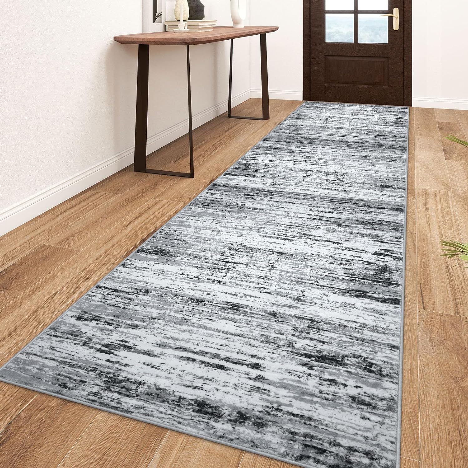 Amazon.com: Lansny Modern Abstract Runner Rug 3x10, Black Grey White ...