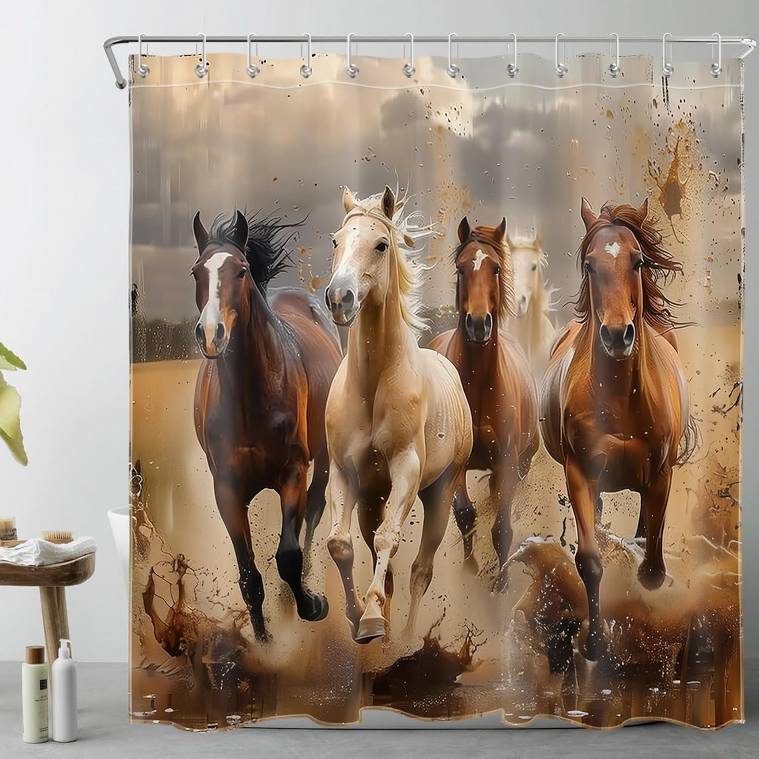 Amazon.com: LB Horse Shower Curtain Western Desert Running Horse ...