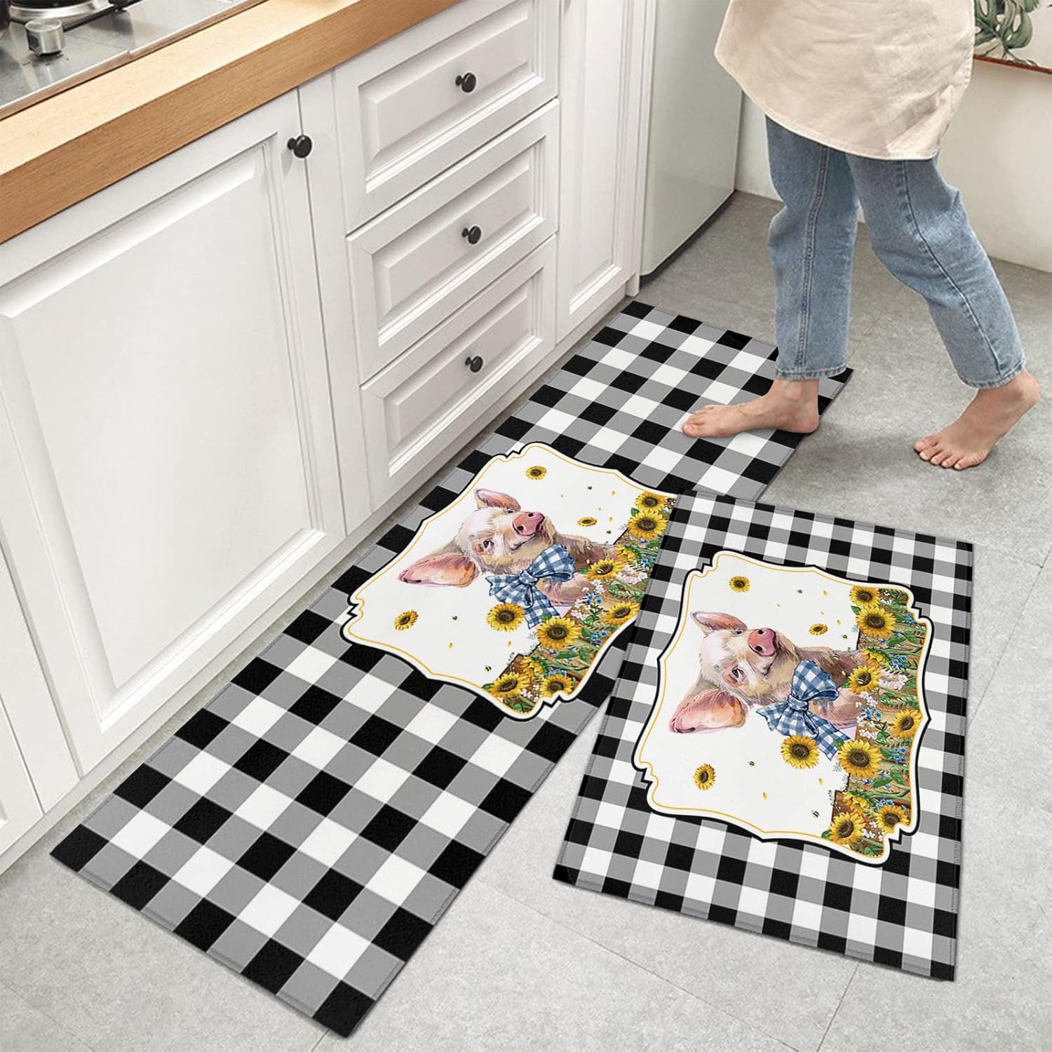 Amazon.com: Teamery Kitchen Mats for Floor, Sunflower with Farm Animal ...