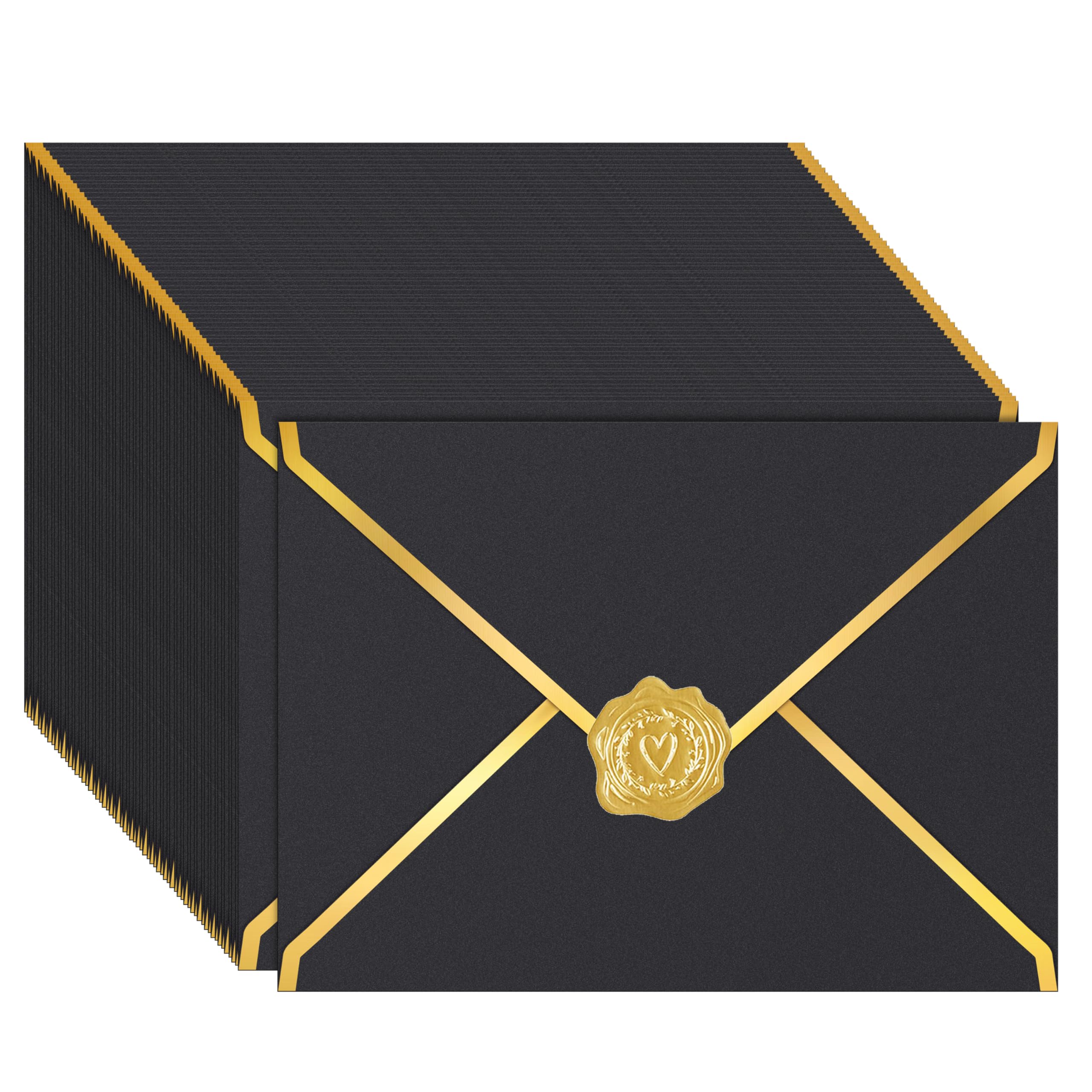 Amazon.com : 100 Pack 5x7 A7 Envelopes for Invitations, Black and Gold ...