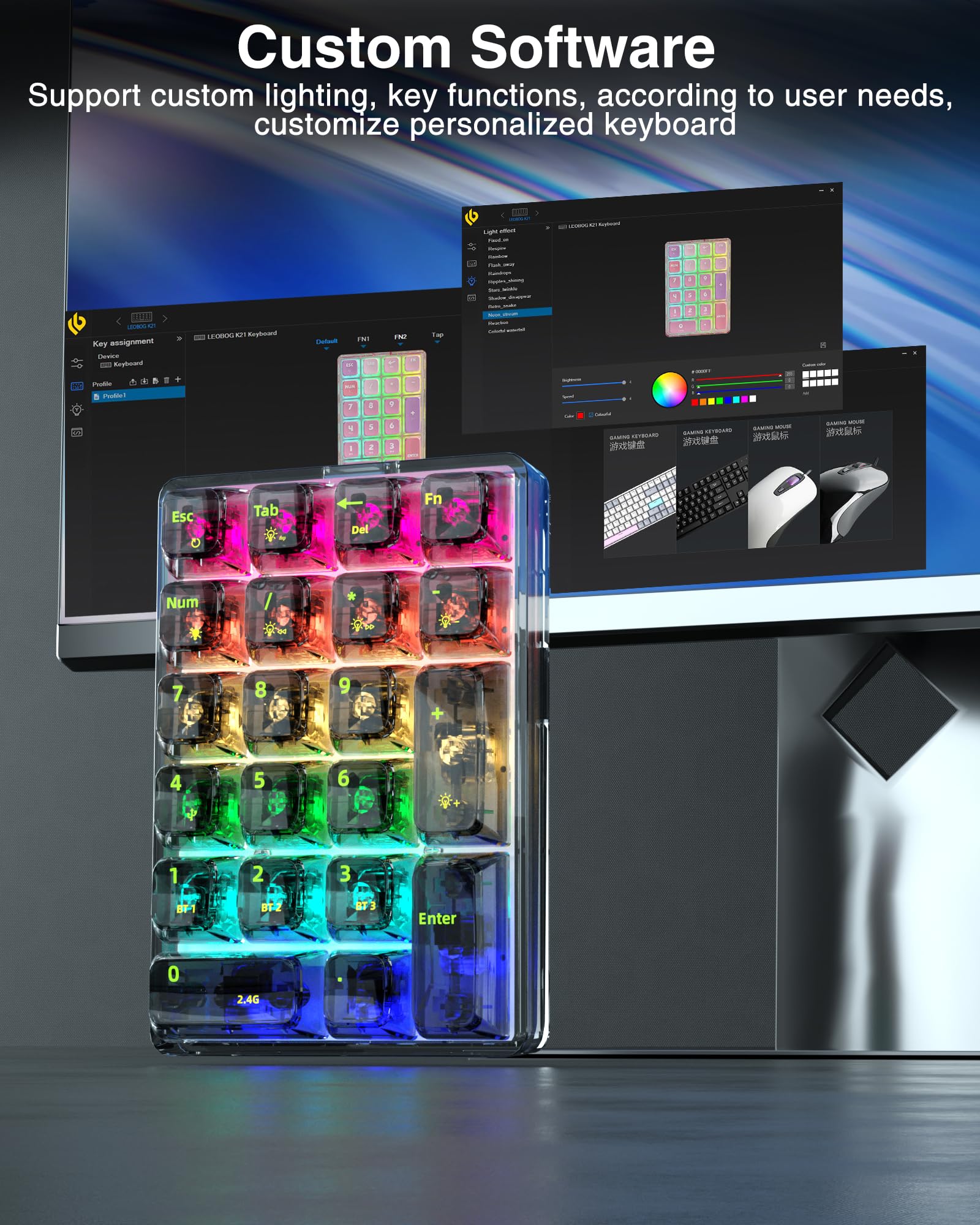 Snapklik.com : SOLAKAKA K21 RGB Backlit Tri-Mode Transparent Wireless ...