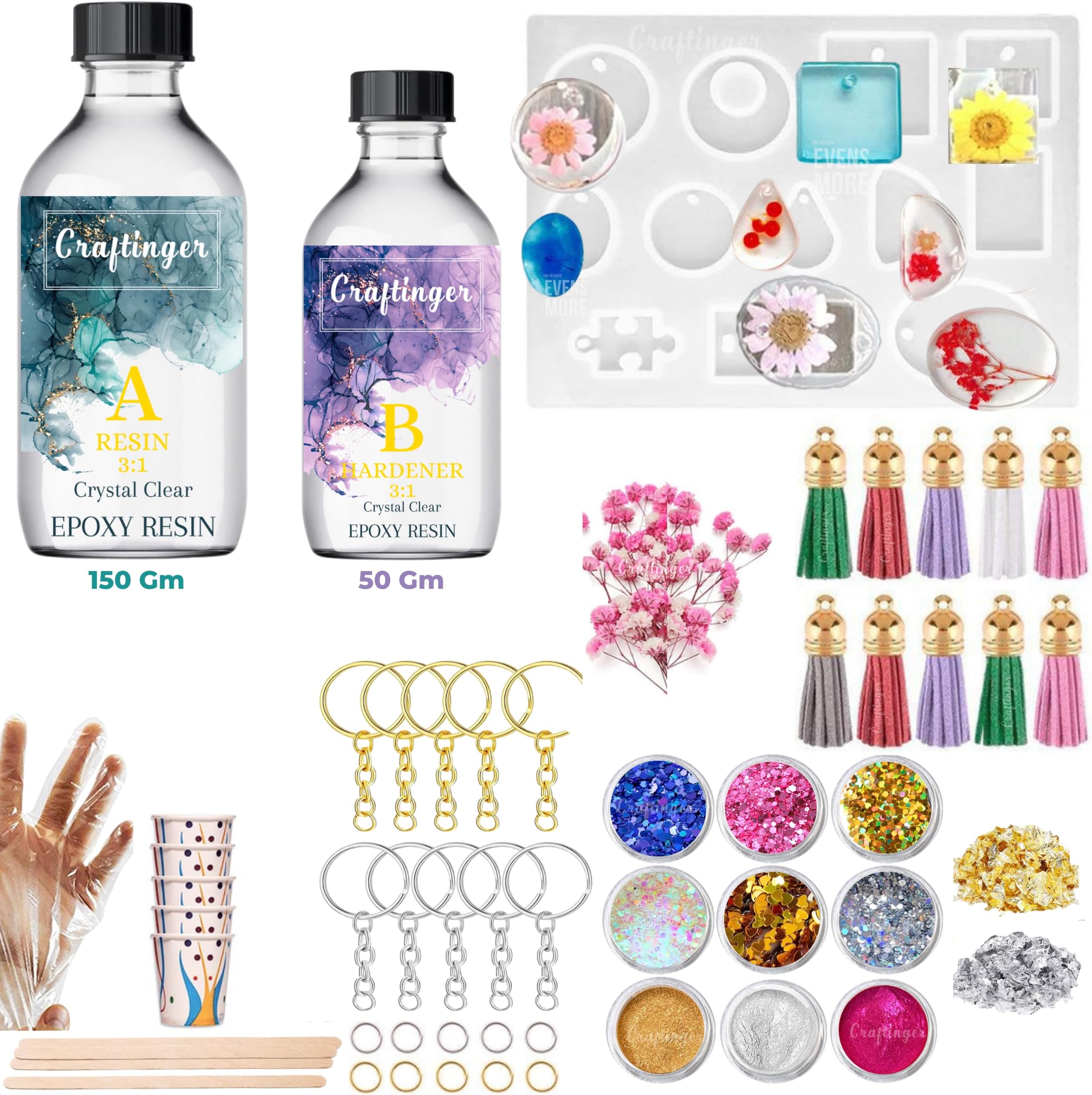 Craftinger DIY Resin Keychain Making Kit with 200gm Epoxy Resin & Mould ...