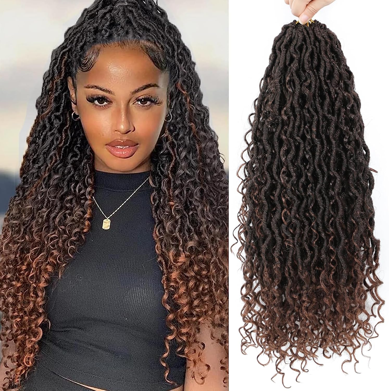 BLUONASI Faux Hair Crochet River Locs avec Pointes Bouclées (45 cm, Lot ...