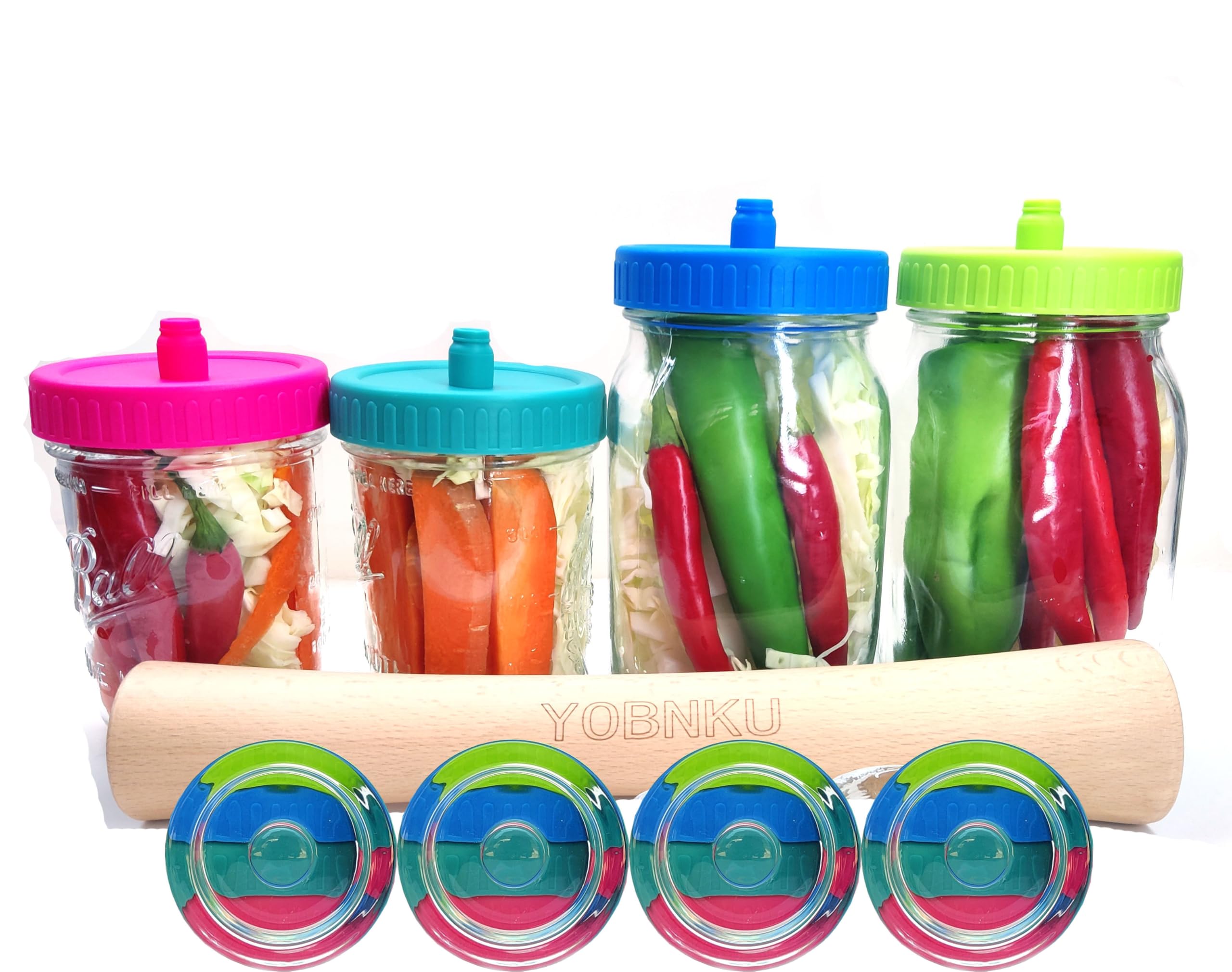 Amazon.com: Complete Mason Jar Fermentation Kit with Pounder, 4 Glass ...