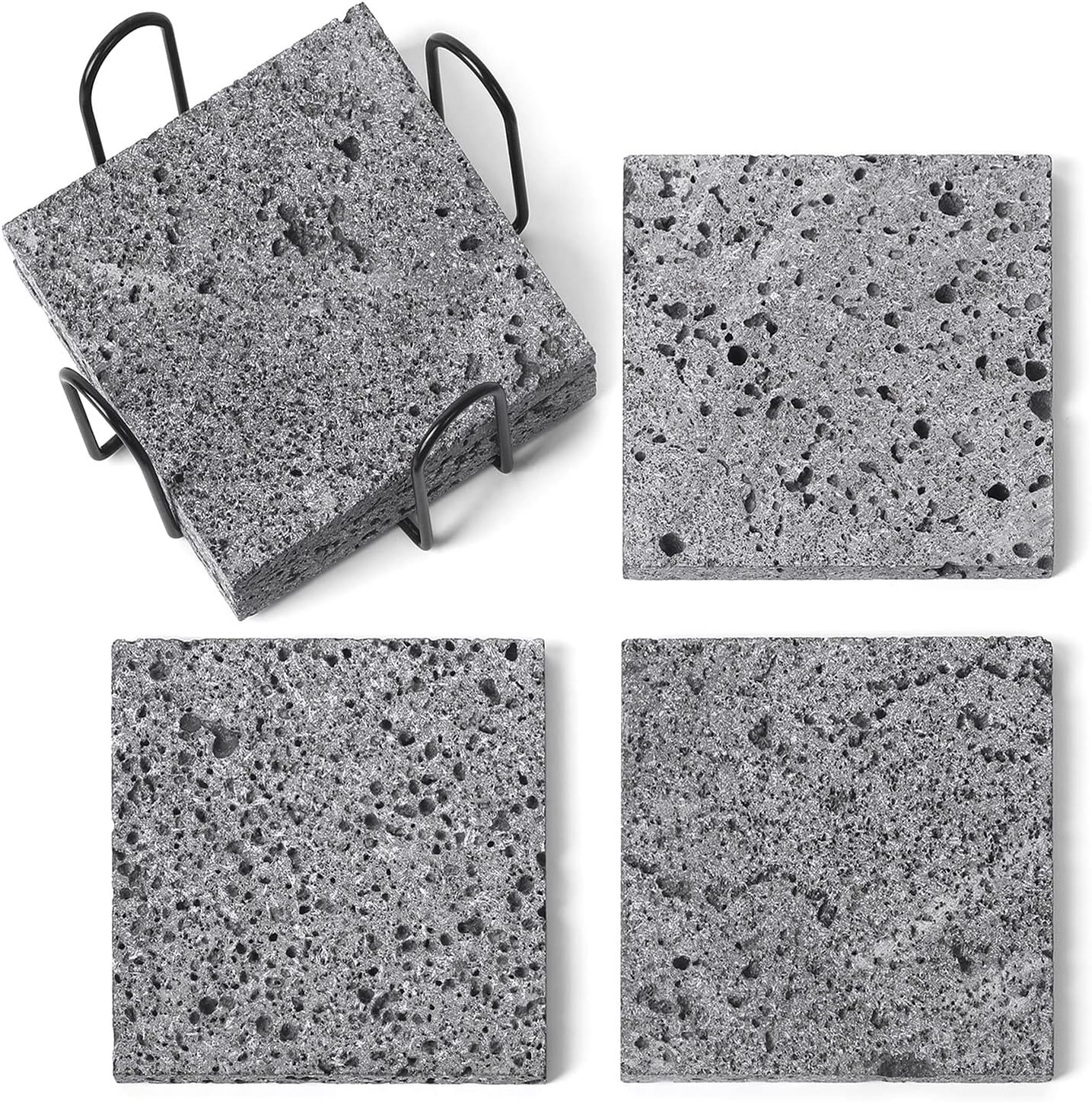 Amazon.com: Natural Stone Coasters for Drinks Set of 6, 4" Lava Rock ...