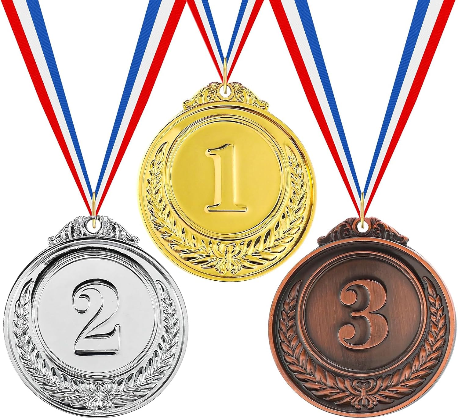 3 Pieces Number Medals, Gold Silver Bronze Award Medals with Ribbon ...