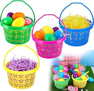 Amazon.com: Thick Easter Egg Baskets for Kids- 24 Pcs Colorful Plastic ...