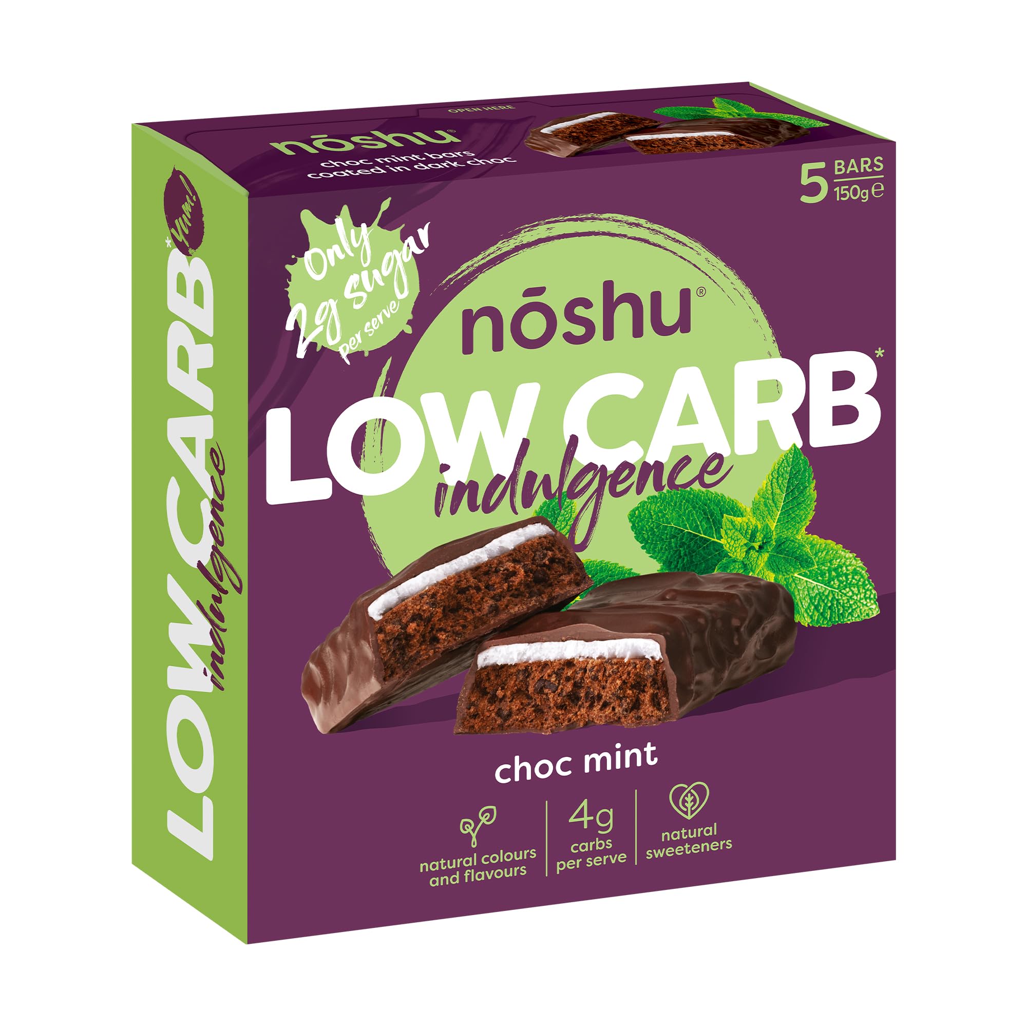 Noshu Low Carb Choc Mint Indulgence Bars – 5 Pack (150g) : Amazon.com ...