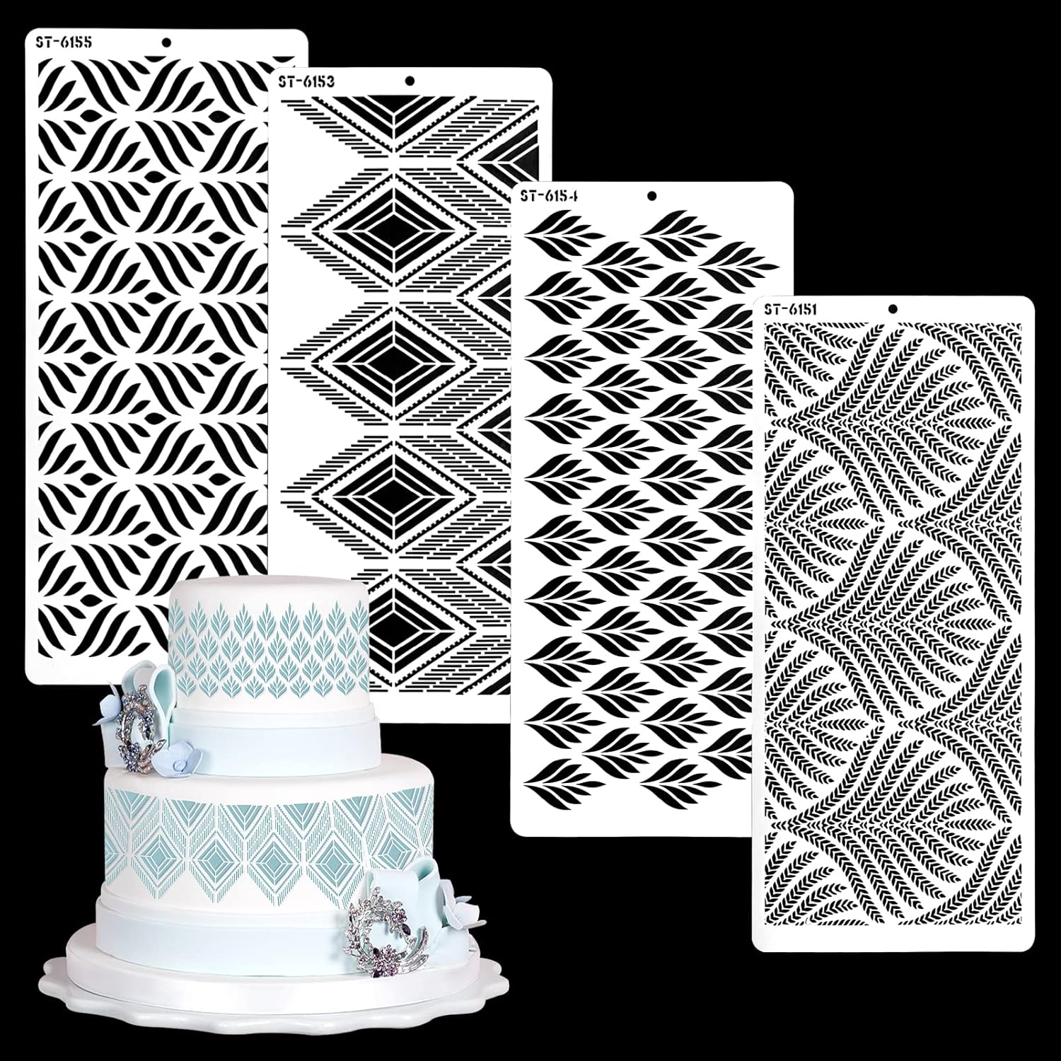 4 Pcs Cake Stencils Decorating Buttercream, Cake Template Stencil, 34 ...