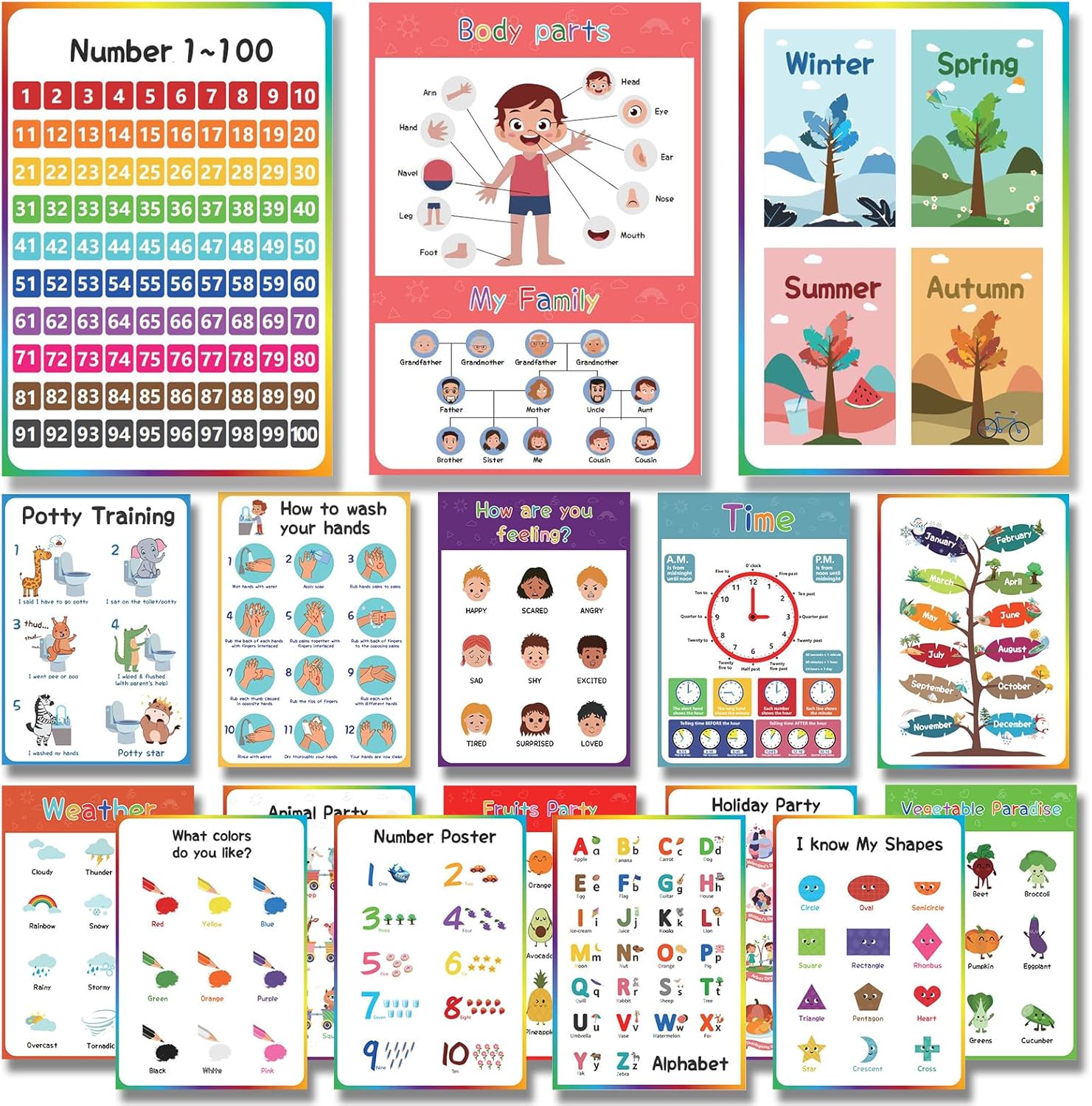 Amazon.com: wasoyun 18 Early Childhood Education Posters Toddler Toilet ...