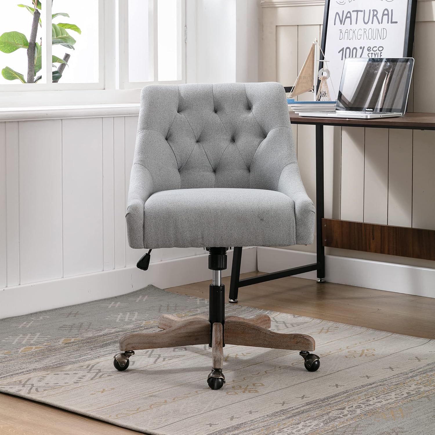 Amazon.com: Swivel Shell Office Chair,Linen Fabric Tufted Computer Desk ...