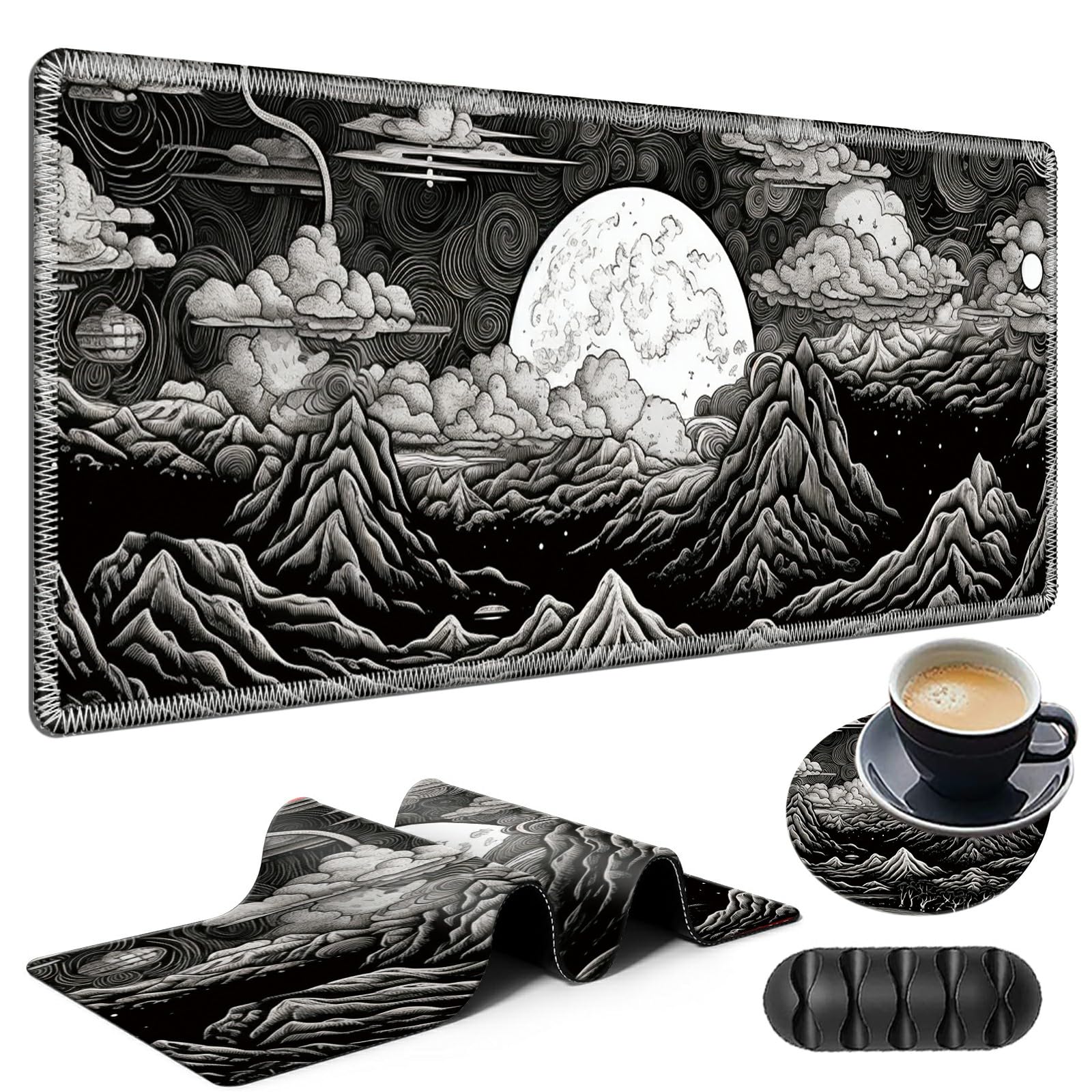 Amazon.com: Large Gaming Mouse Pad Plus a Coasters + Cable Clips, White ...